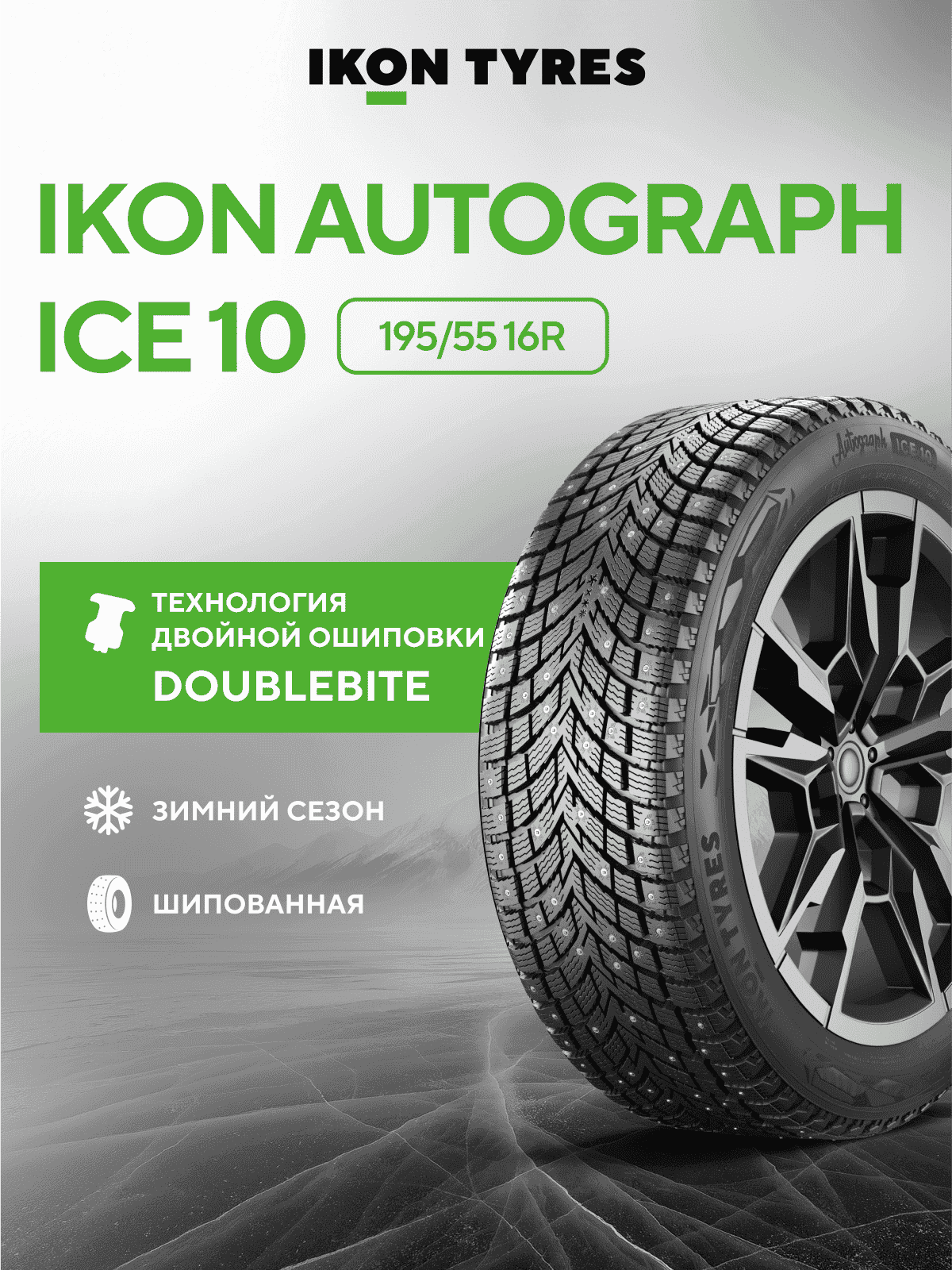 Шины Зимние шипованные Ikon Tyres Autograph Ice 10 195/55/R16