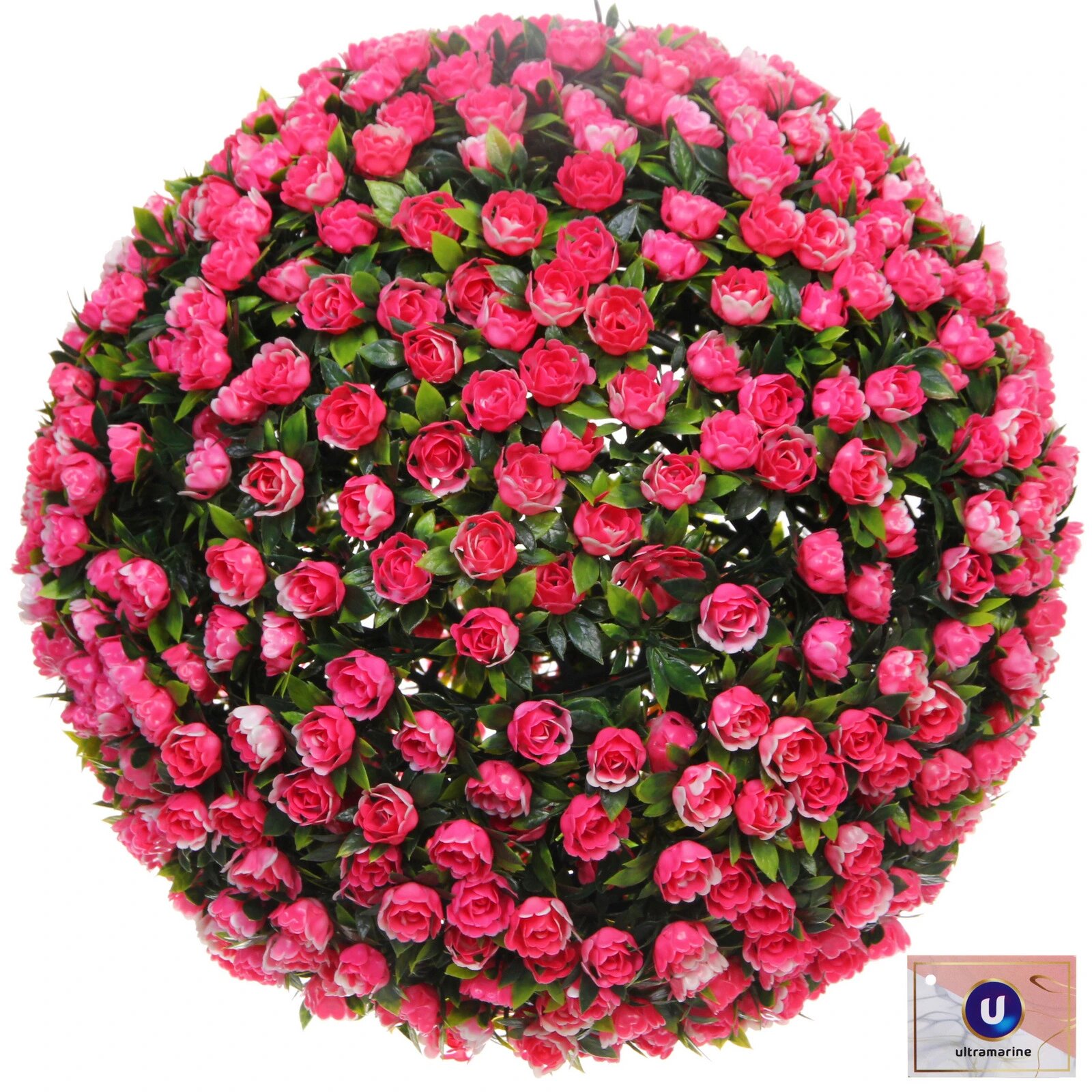 Шар декоративный «Самшит» с цветами фуксия, диаметр 38 см, искусственное растение для интерьера и сада