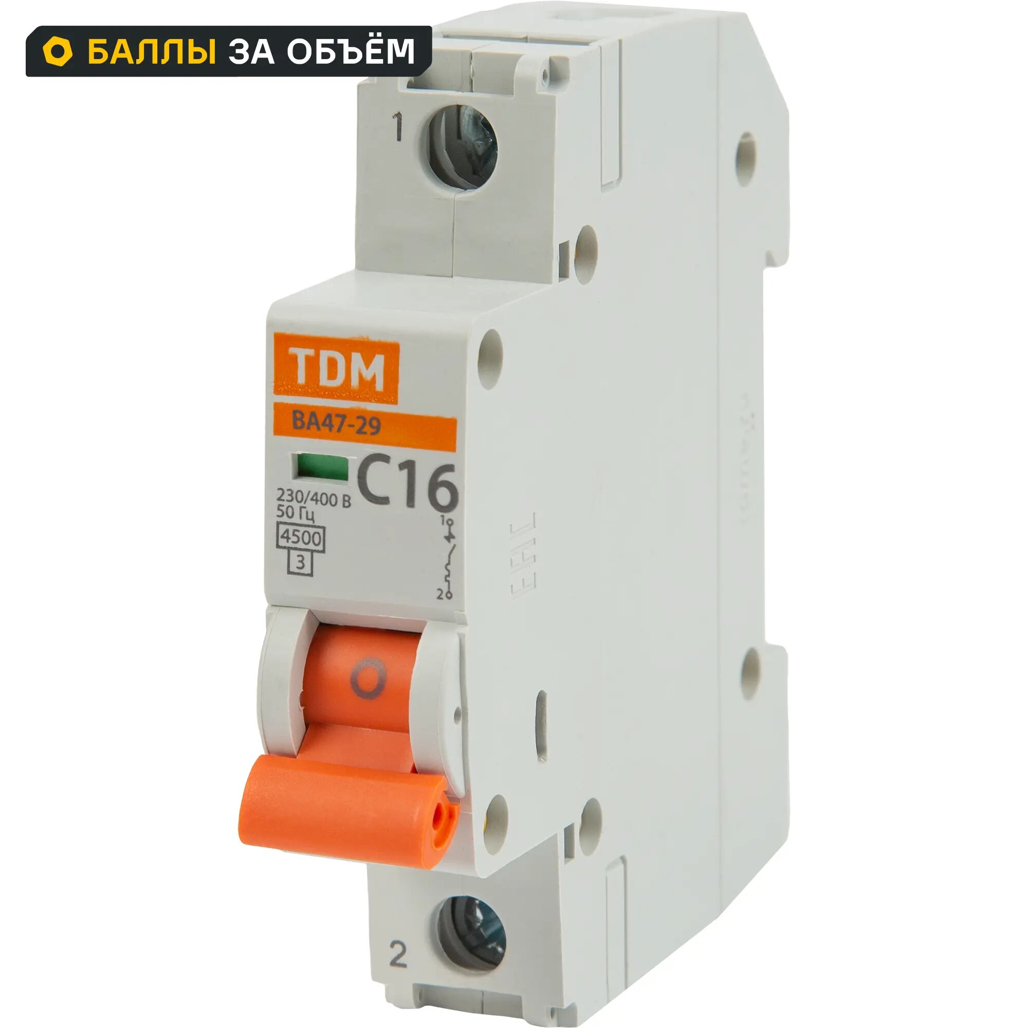 Автоматический выключатель TDM Electric ВА47-29 1P C16 А 4.5 кА SQ0206-0074