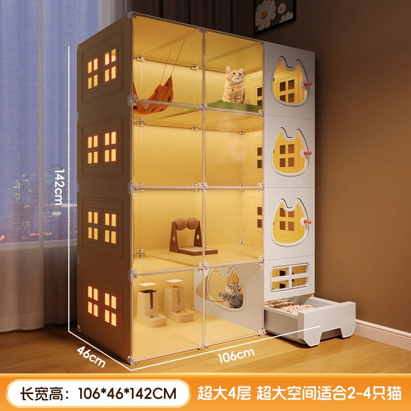 Вилла для кошек Кошачий шкаф Кошачья клетка Супер большое свободное пространство Домашнее кошачье гнездо Туалет Интегрированная одна комната Одна гостиная Одна ванная комната