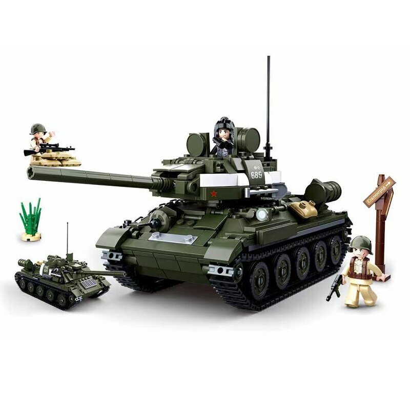 Вторая мировая война армия солдат персонаж оружие военные WW2 T34 85 средний танк модель строительный блок набор кирпич классический игрушка мальчик блок (черный)
