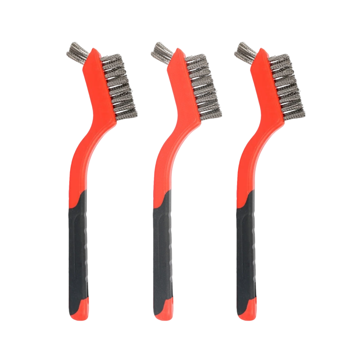 3Pcs 7-Inch Dual Purpose Cleaning Brush Stainless Steel Brush Nylon Brush Copper Wire Brush Double Side Derusting Brush Cleaning Tools Red&Black ABS+steel wire 26*15*1.5cm 115g 1*Nylon Brush 1*Stainless Steel Brush 1*Copper Wire Brush