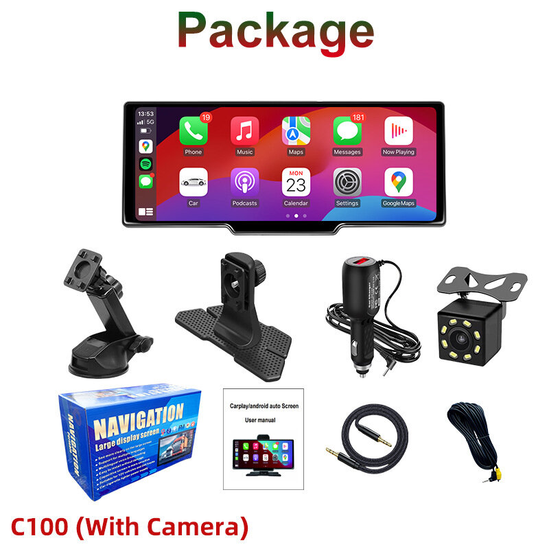 10.26inch Автомобильный умный портативный экран с беспроводным CarPlay и Android Auto, передний и задний видеорегистратор 4K для автомобиля