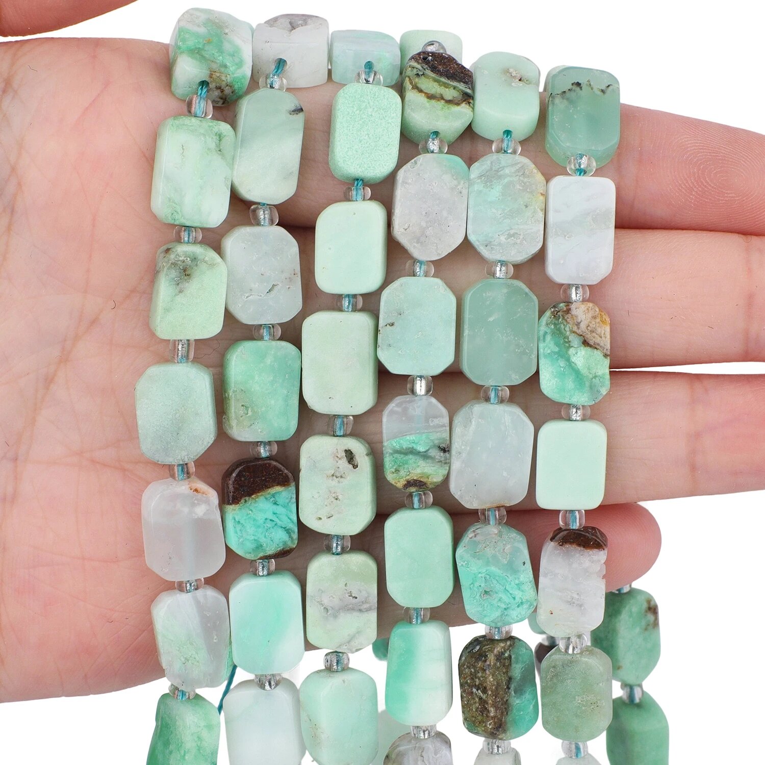 Бусины AOHAYOOMQ хризопраз синие зелёные 19cm 12-14pcs