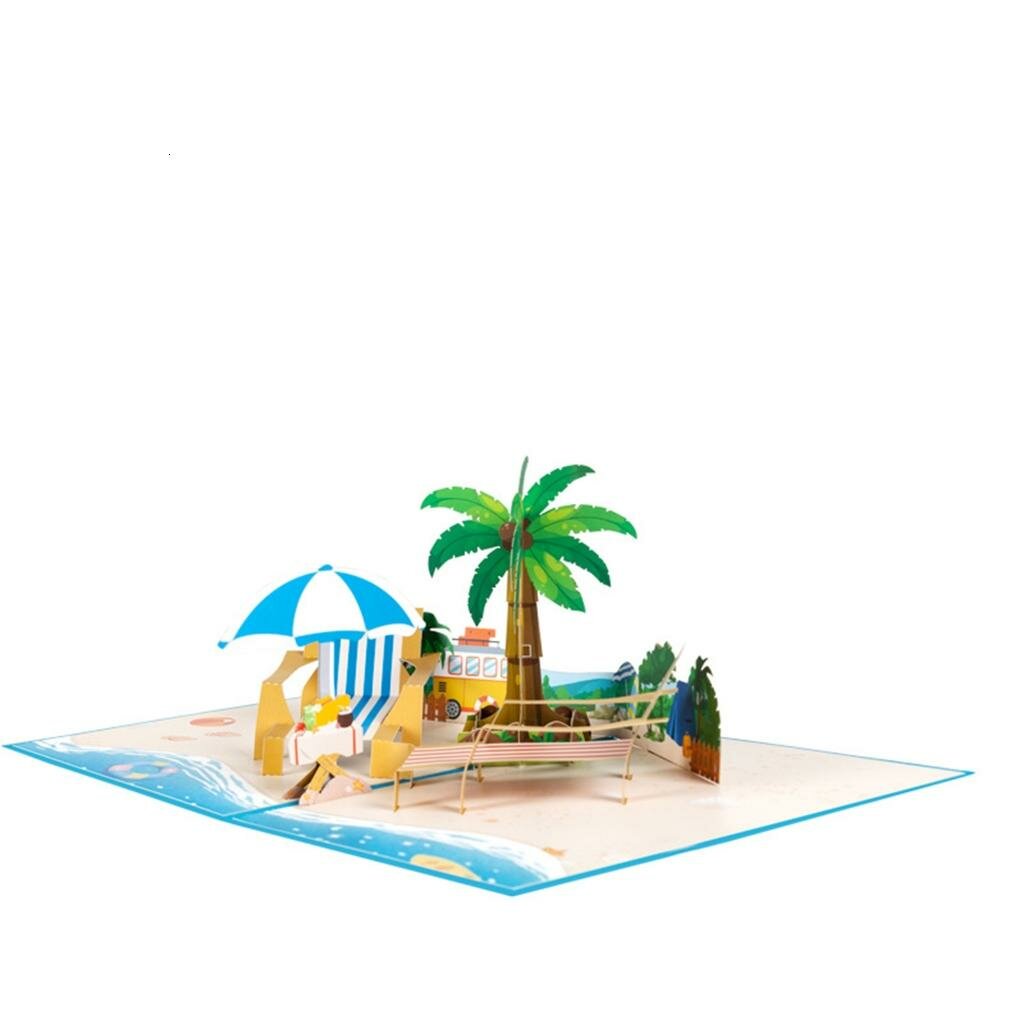 3D всплывающая пенсионная карта дерево дерево Palms Beach Ocean Каникулы