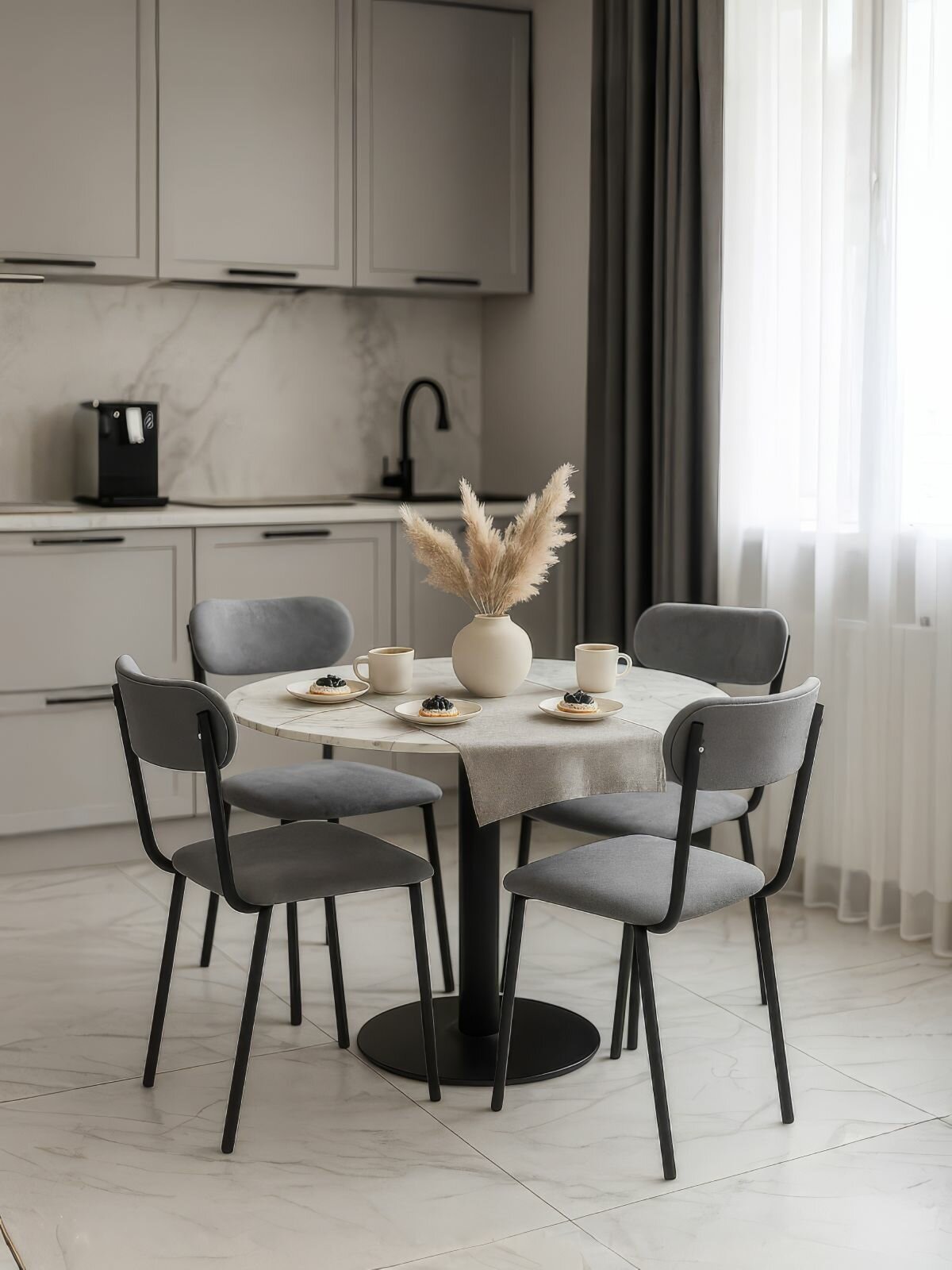 Стулья для кухни и обеденной зоны 4шт комплект, мягкие со спинкой, антивандальный велюр, 41 х 47 х 81 см, Серый