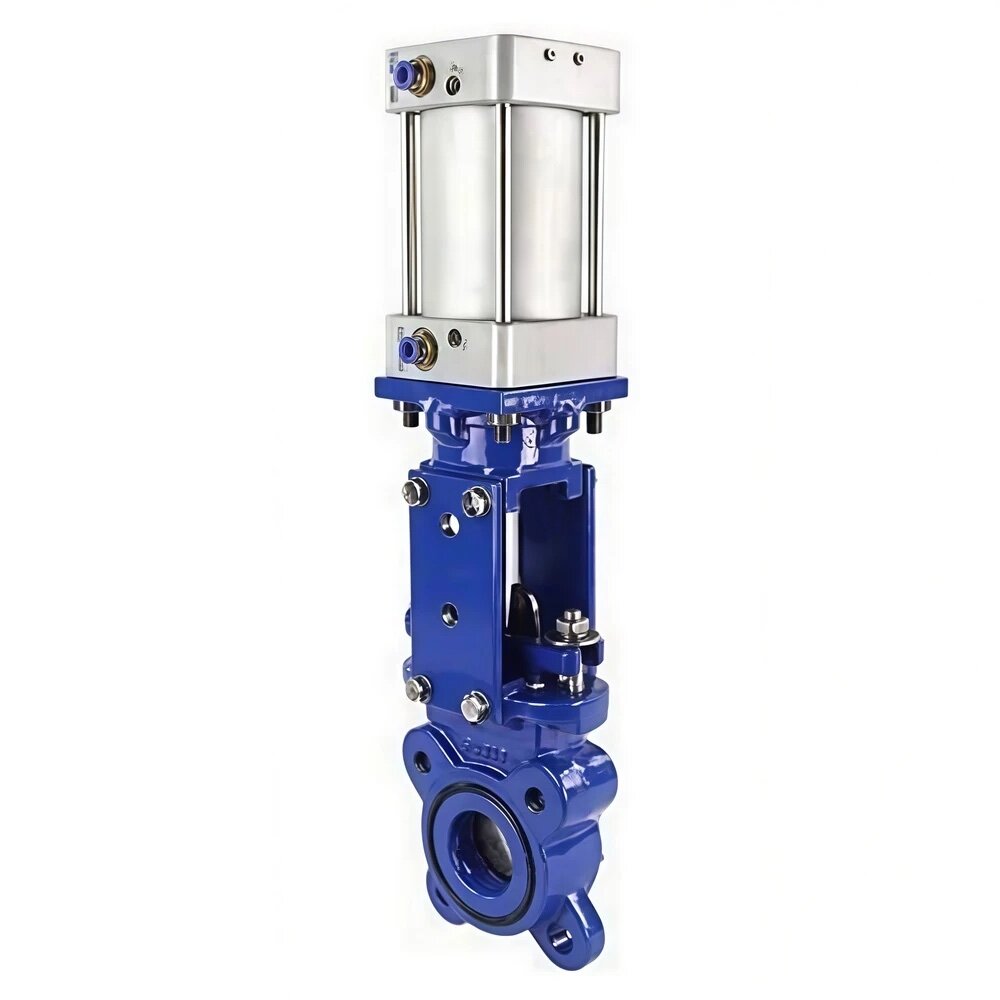 Задвижка шиберная DN.ru GGG40-304-EPDM-2W-Fb-2P Ду80 Ру16 двусторонняя, межфланцевая, шпиндель - выдвижной, корпус - чугун GGG40, шибер - нержавеющая сталь 304, уплотнение - EPDM, с пневмоприводом, WENZ (опрессовано)