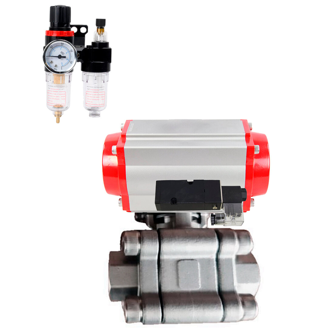 Кран шаровой DN.ru 316-316-PTFE-FP-SW-ISO-H Ду100 Ру63 полнопроходной, корпус - нержавеющая сталь SS316, под приварку, с пневмоприводом SA-160, пневмораспределителем PND2-S1EM-52-1NC-J08-24VDC, БПВ APU1-10-40-V08 (опрессовано)