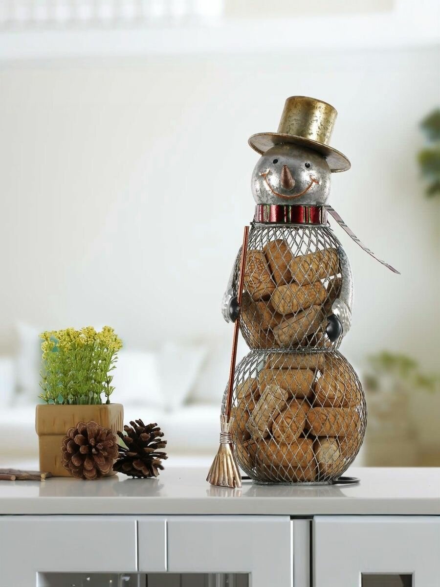 Ручная металлическая фигурка снеговика (контейнер): серебристый цвет, дизайн художника Tomfeel, детализированный, для хранения, подходит как подарок и декор гостиной/обеденной