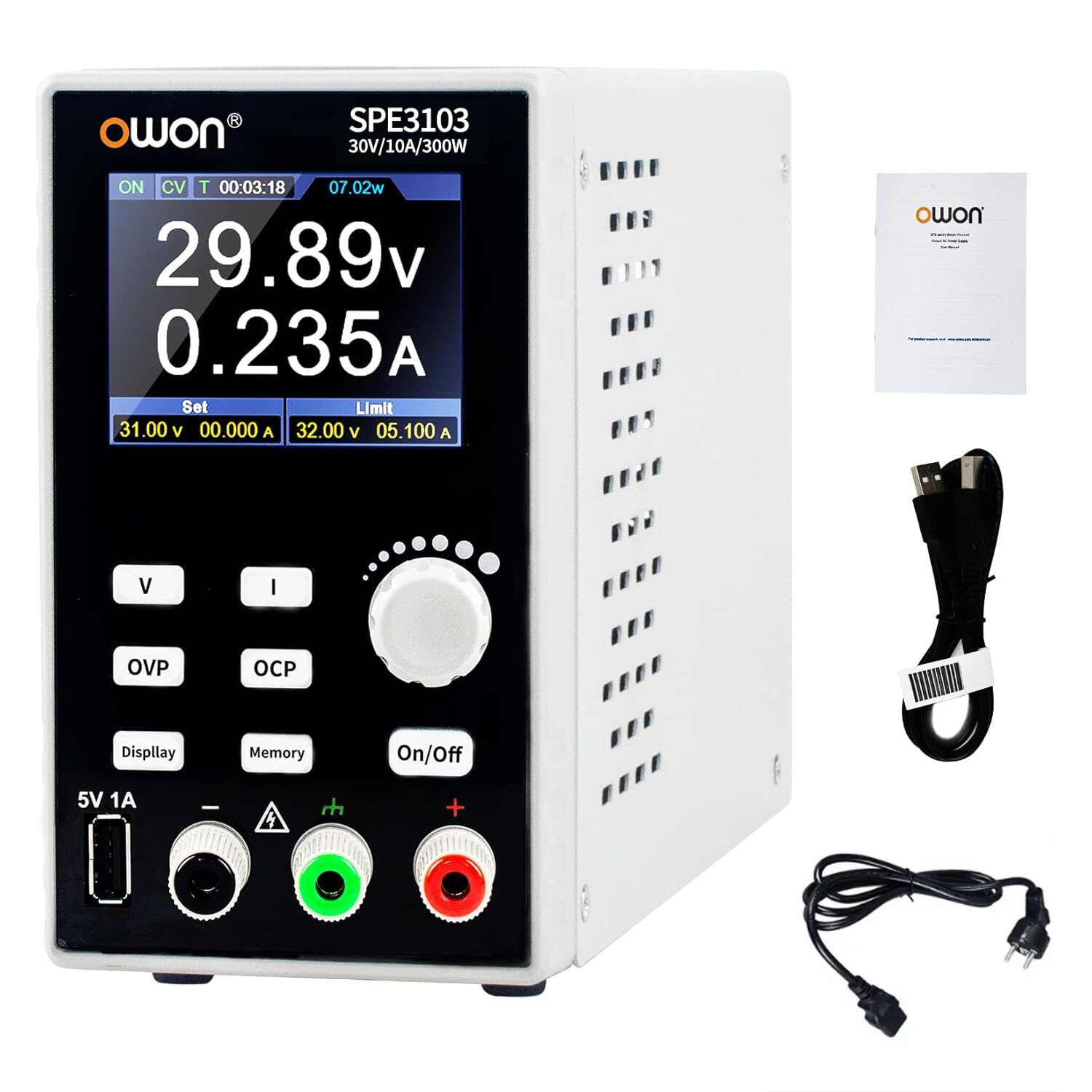 Источник питания с мультиметром OWON SPM3103 0-30В 10А 300Вт — программируемый настольный лабораторный