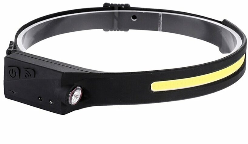 Налобный аккумуляторный фонарь со светодиодной COB-лентой, боковым диодом и датчиком движения