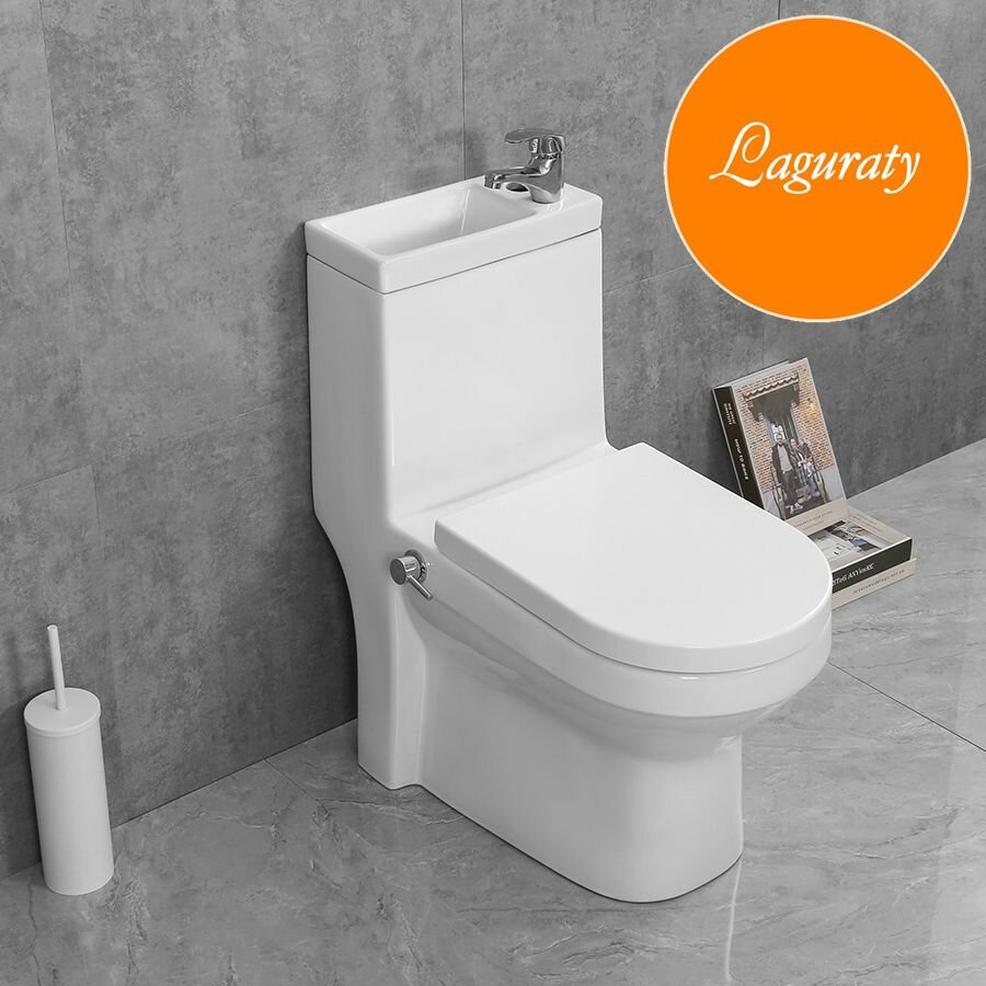 Напольный унитаз Laguraty со встроенным биде раковиной на бачке и смесителем (Комбоунитаз) 8074AC