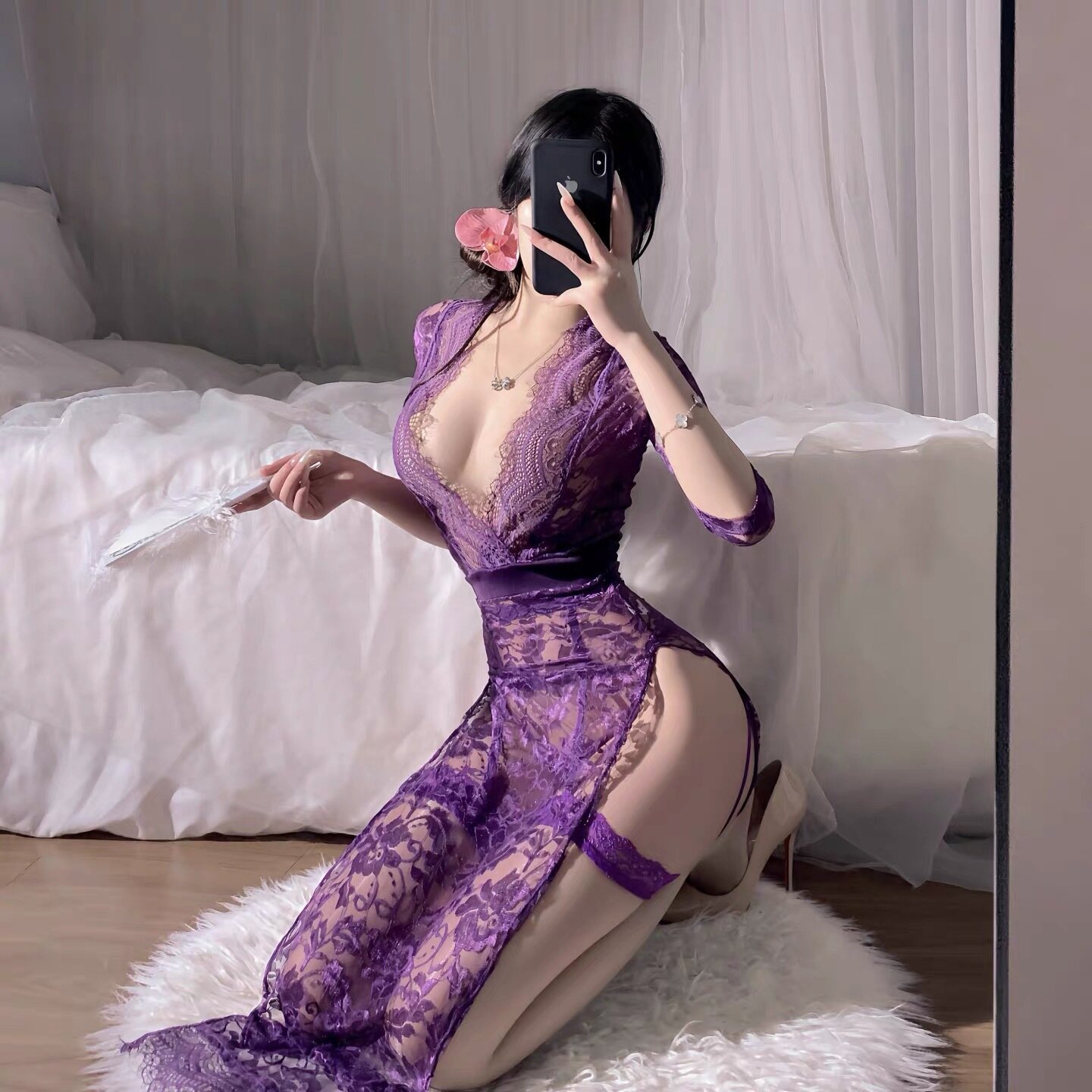 Сексуальное нижнее белье Floral Passion Sea, сетчатое платье, глубокий V-вырез, низкий вырез, бретелька, ночная сорочка, домашняя пижама, кружевное искушение A038