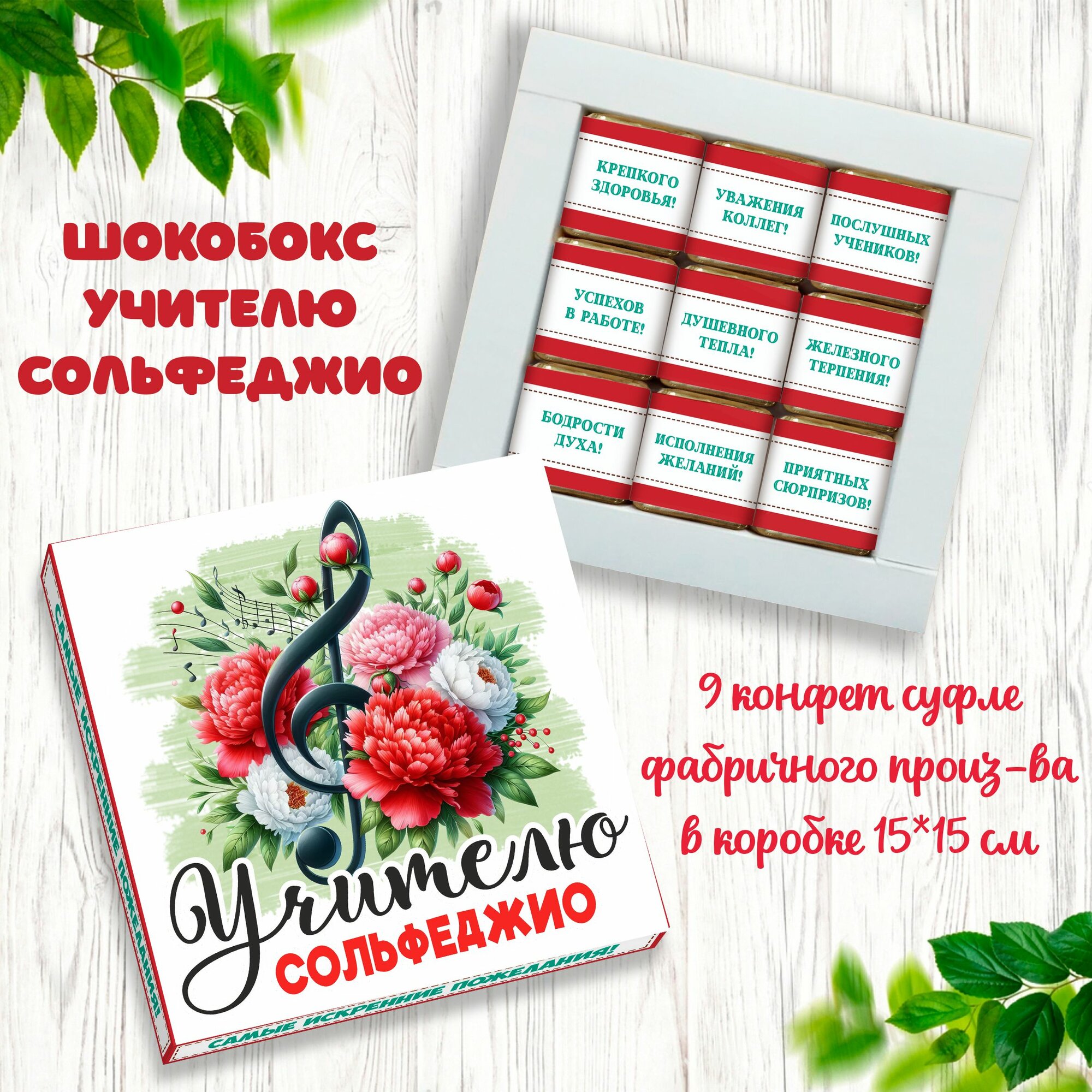 Шокобокс учителю сольфеджио. подарочный набор конфет для учителя сольфеджио. 9 конфет. 1 коробка