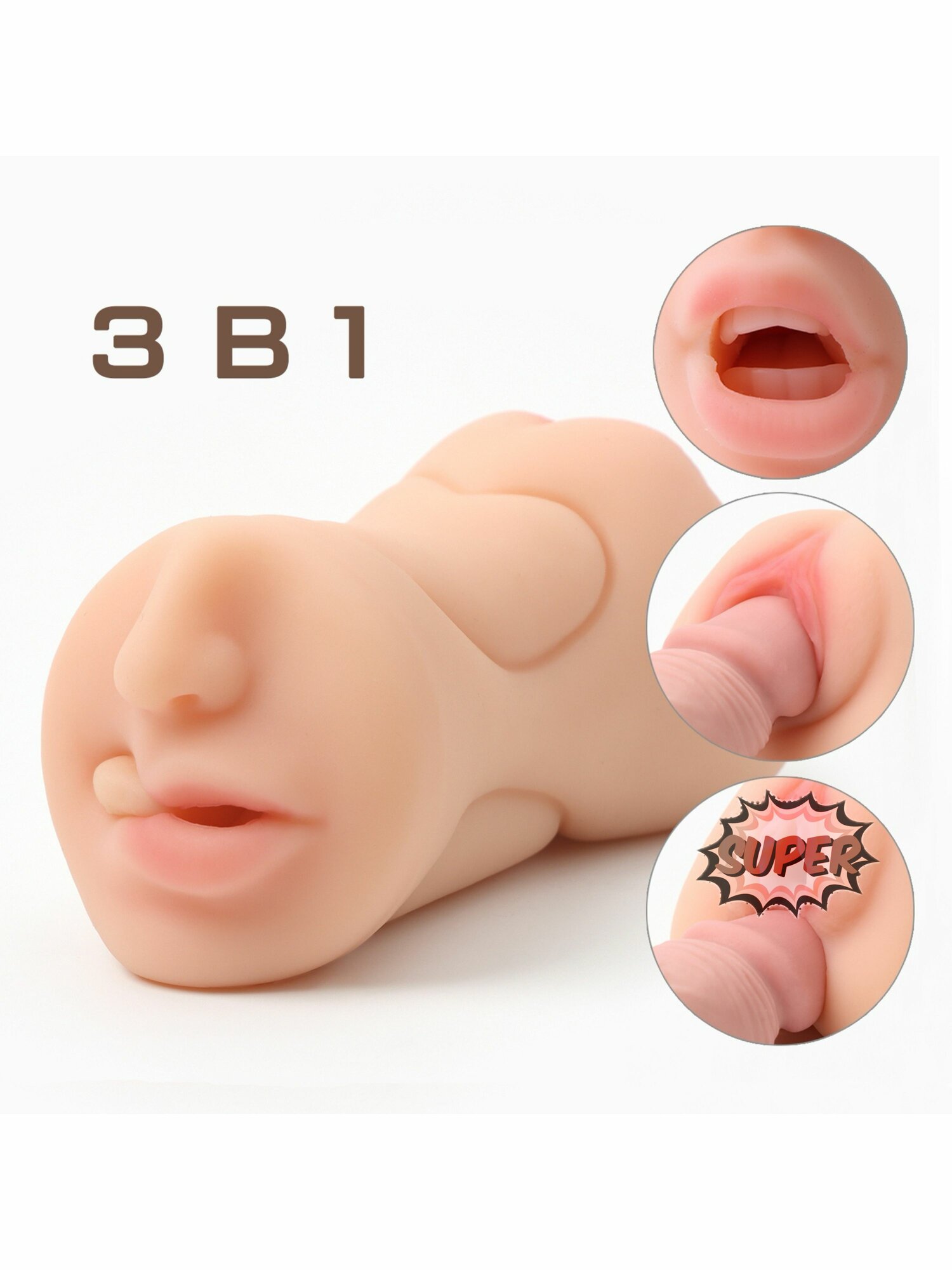 . Мастурбатор 3 в 1, супер реалистичный, Soft -silicon. светлый