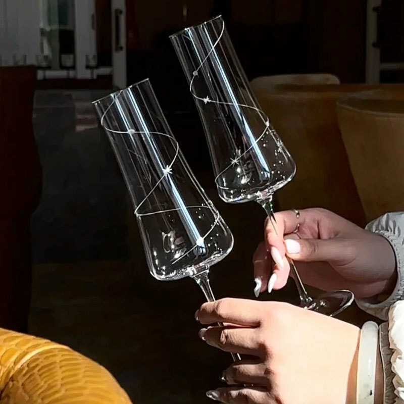 Простой бокал для шампанского с рисунком звездной траектории, 2 штуки