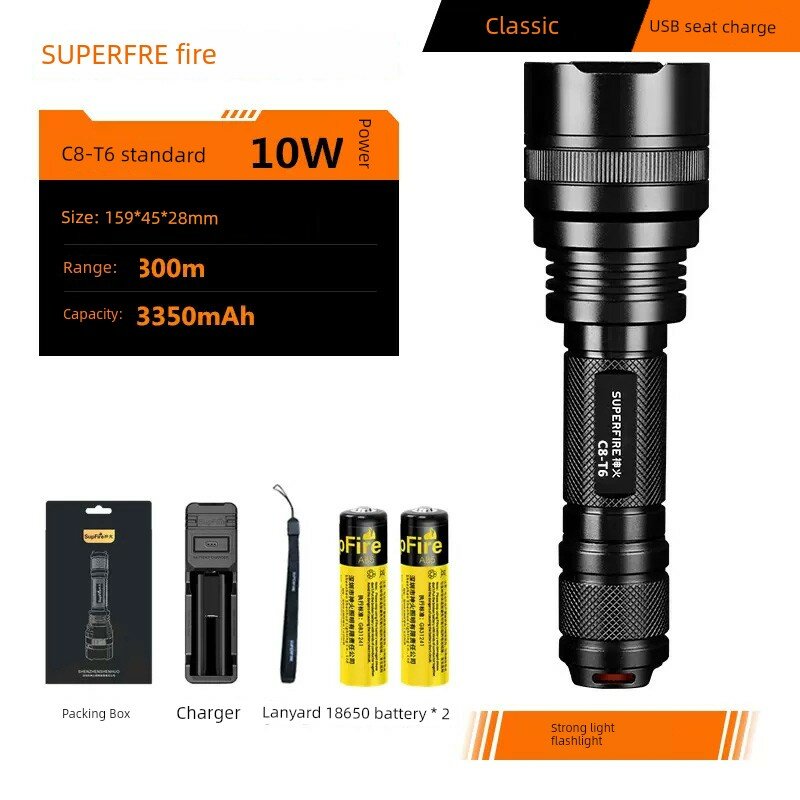 SupFire Shenhuo C8 мощный фонарик перезаряжаемый ультра-яркий многофункциональный светодиод дальнего действия небольшой