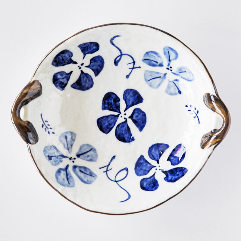 Японская импортная посуда Mino, ручная роспись, винтажная тарелка с двумя ушками, старинный японский стиль, тарелка для карри и риса, десертная тарелка