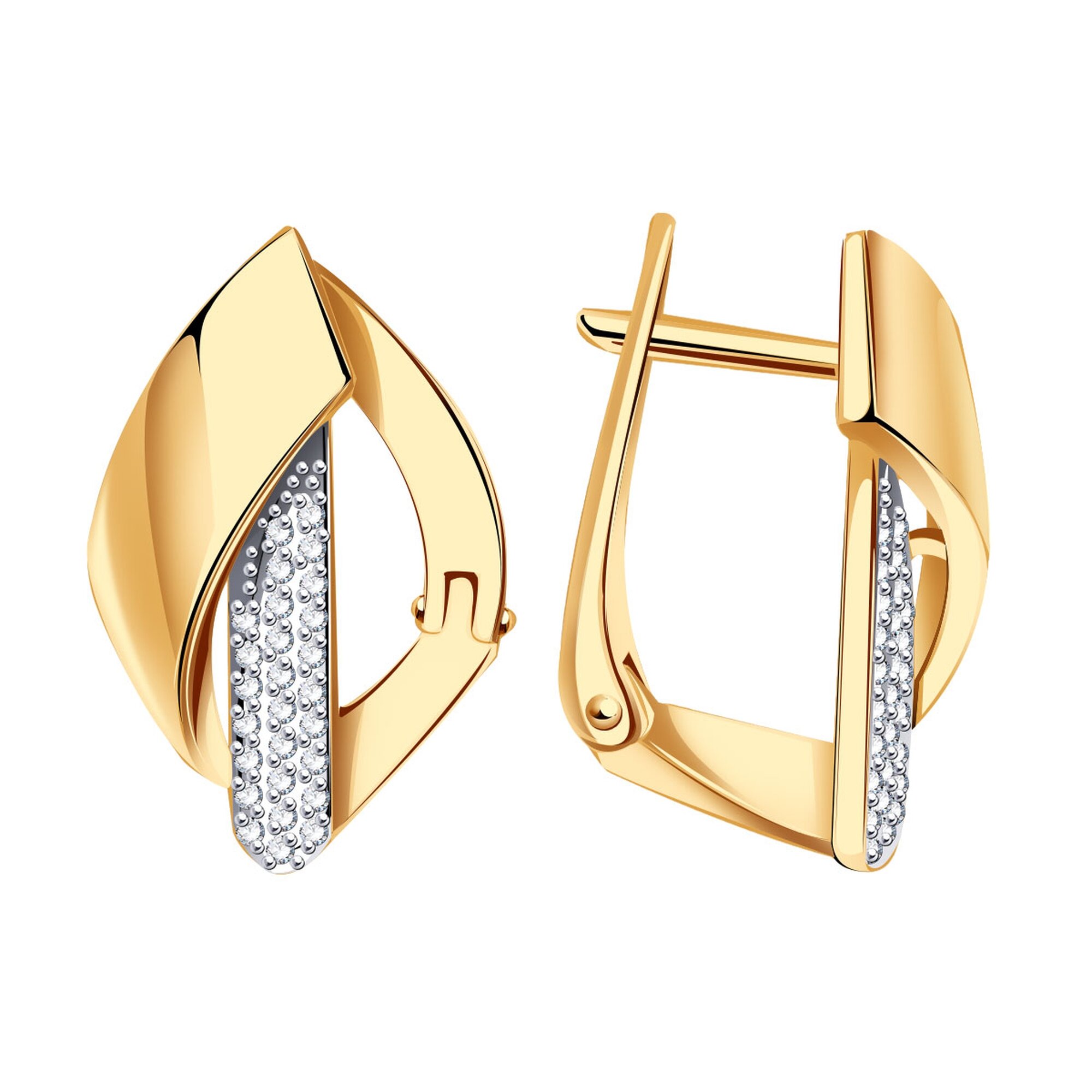 Серьги, красное золото, 585 проба, фианит
