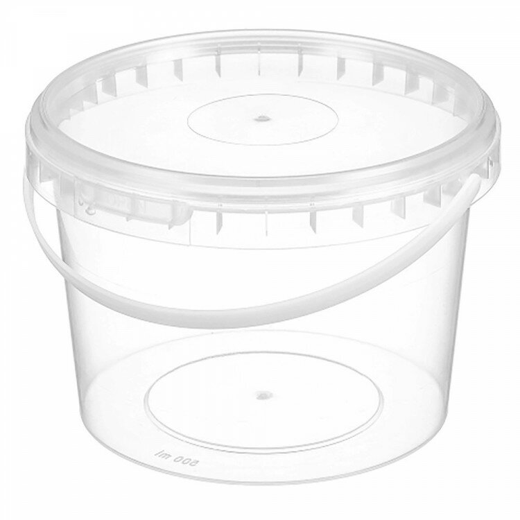 Ведро пищевое 0,5л с крышкой, с белой ручкой круглое D=109мм цвет прозрачный. Количество в наборе 6 шт.