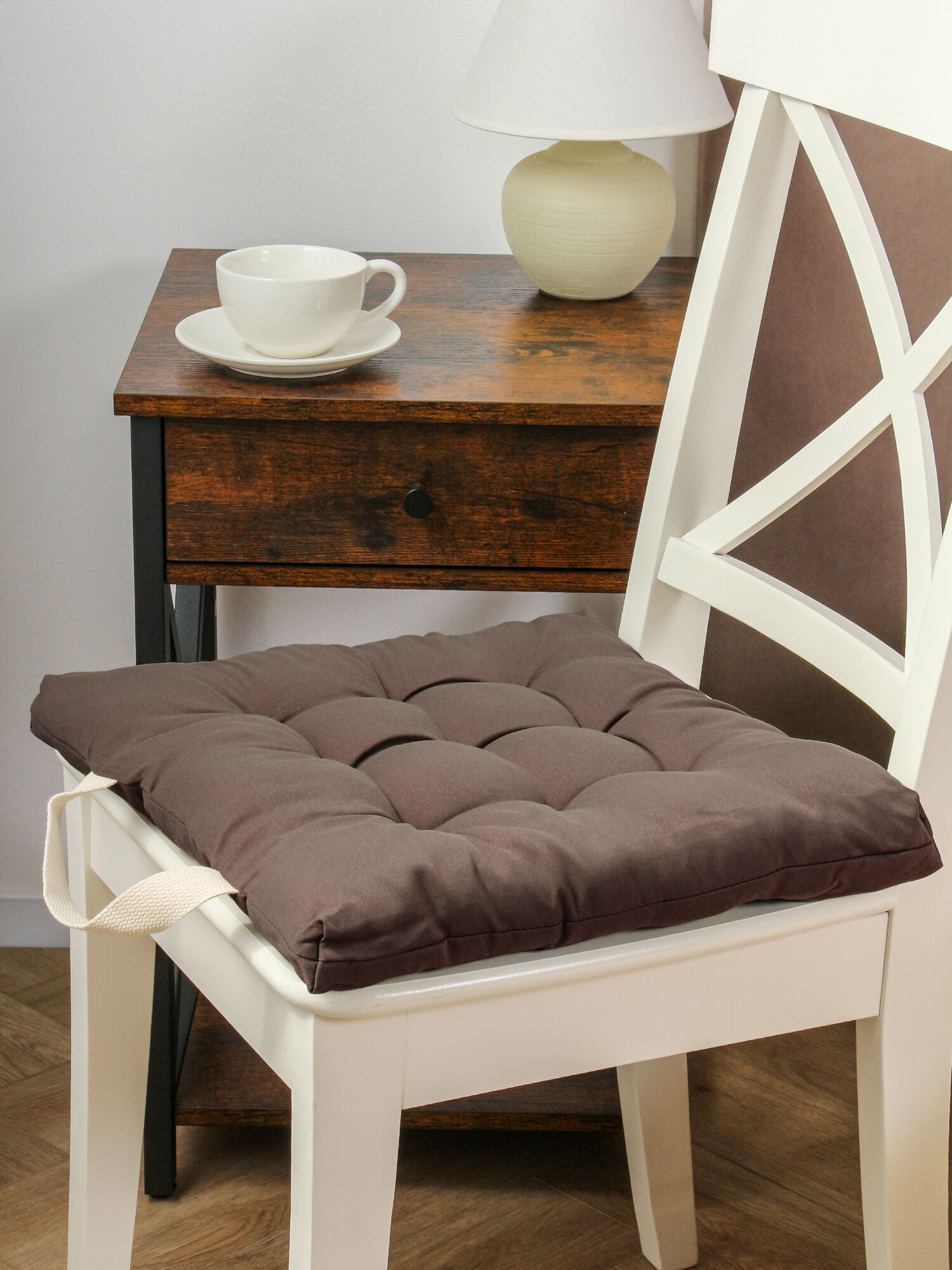 Мягкое сиденье на стул 40х40 см коричневое, подушка для кухни с ручкой из полиэстера, комфортный декор в дом A140080