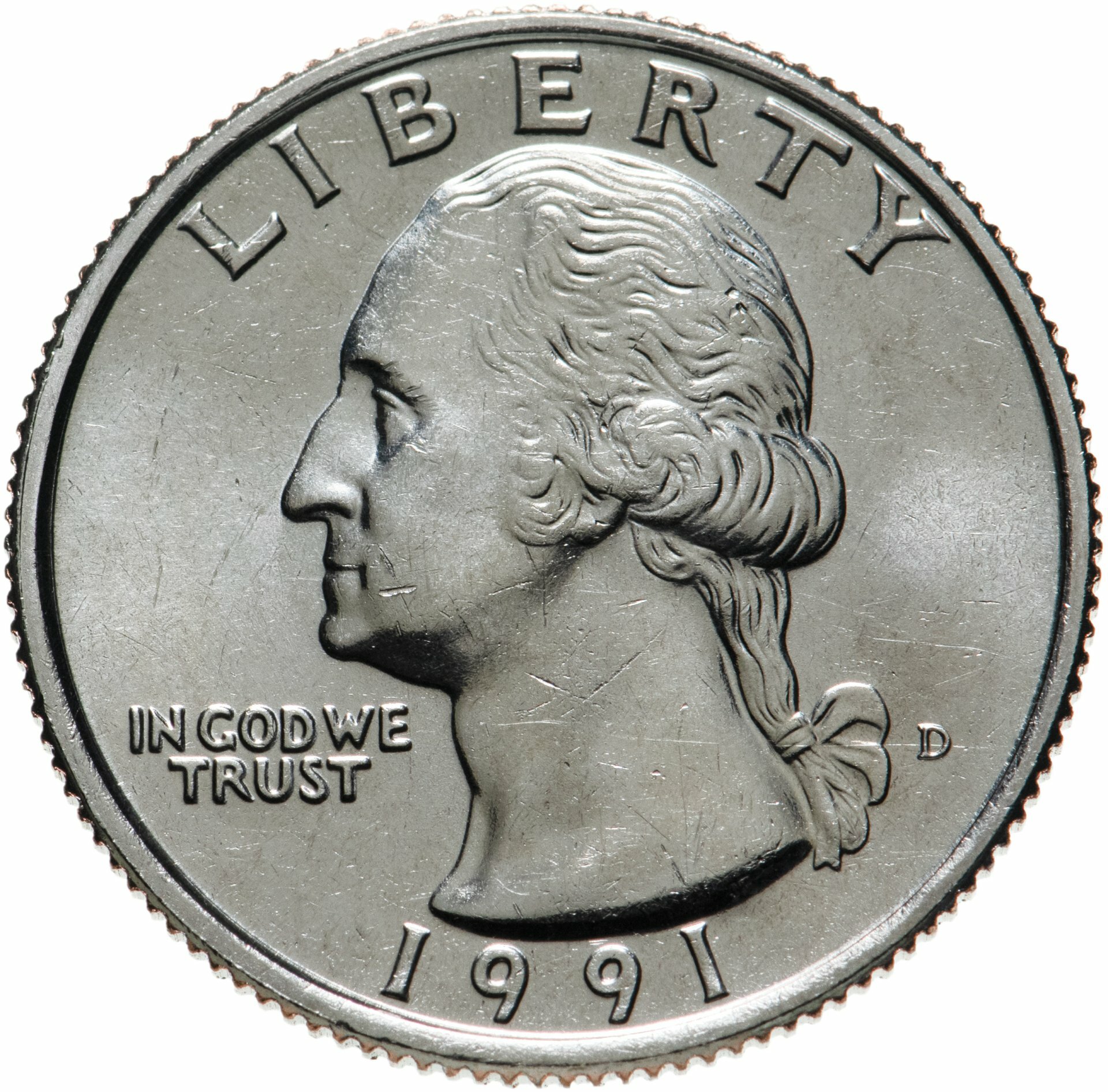 США 25 центов квотер, 1/4 доллара, quarter dollar 1991 D "Washington Quarter" наборная, Медь, в сохранности UNC