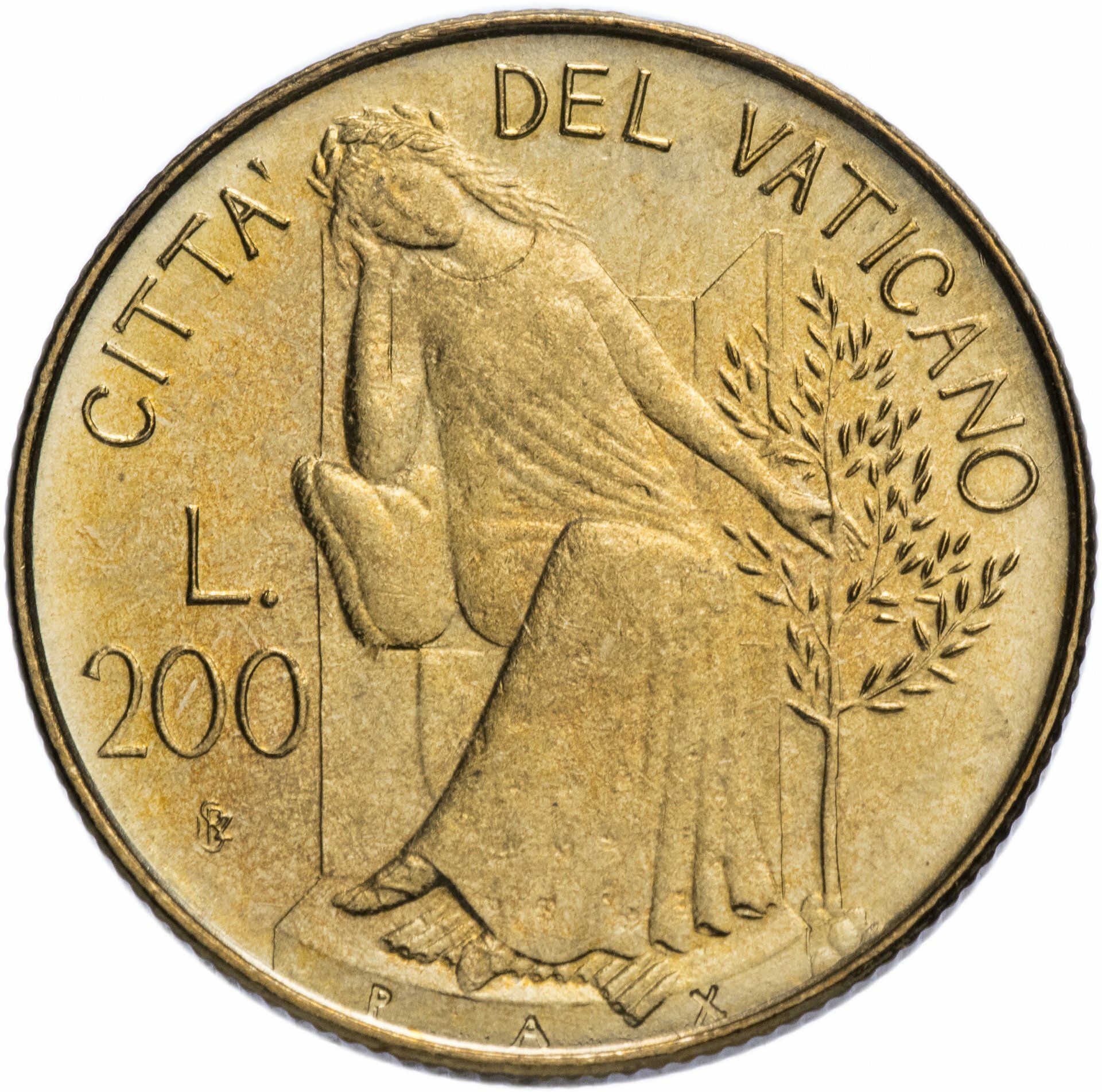 Ватикан 200 лир 1980, Бронза, в сохранности UNC