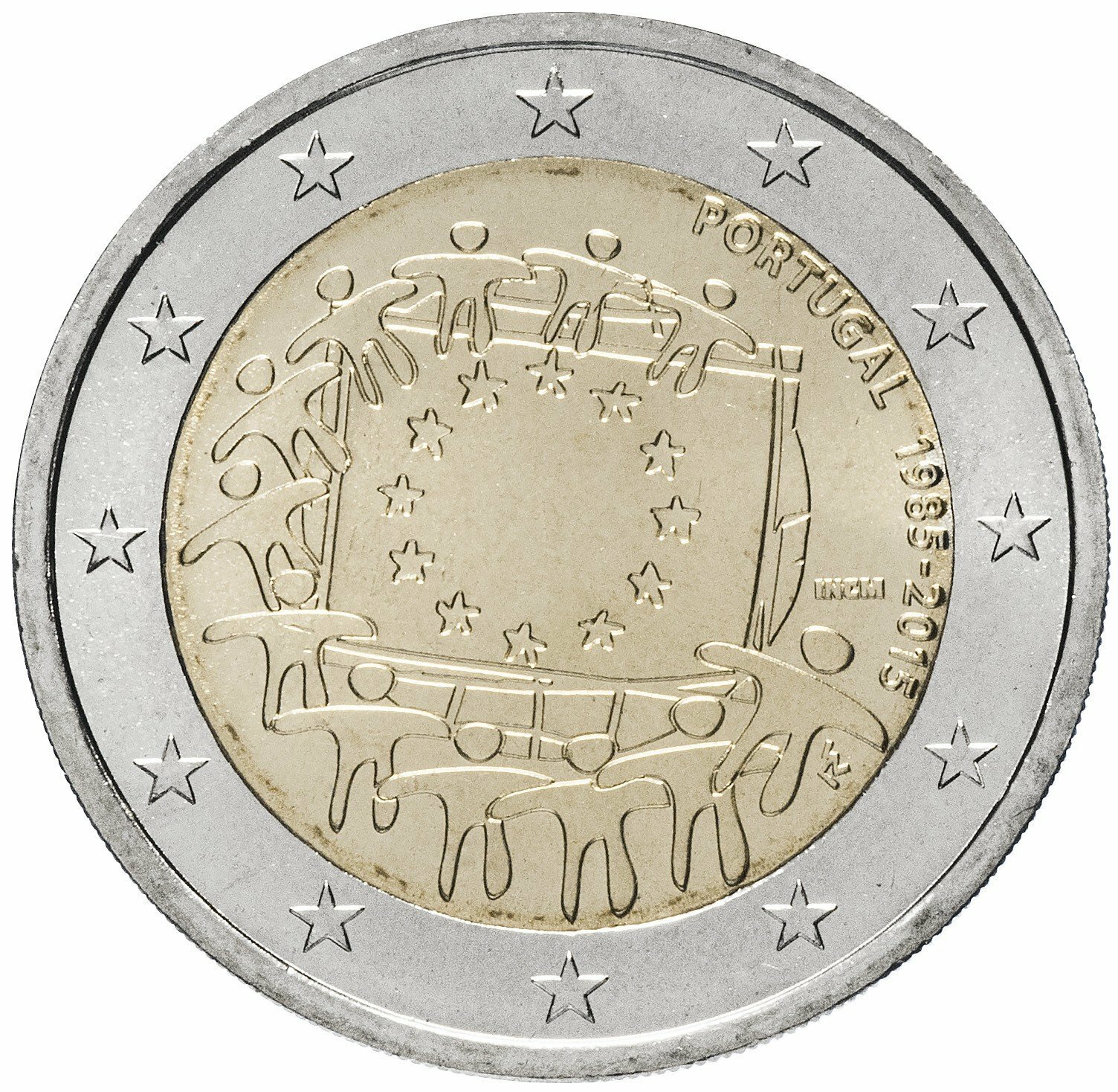 Португалия 2 евро 2015 "30 лет флагу Европы", Биметалл, в сохранности UNC