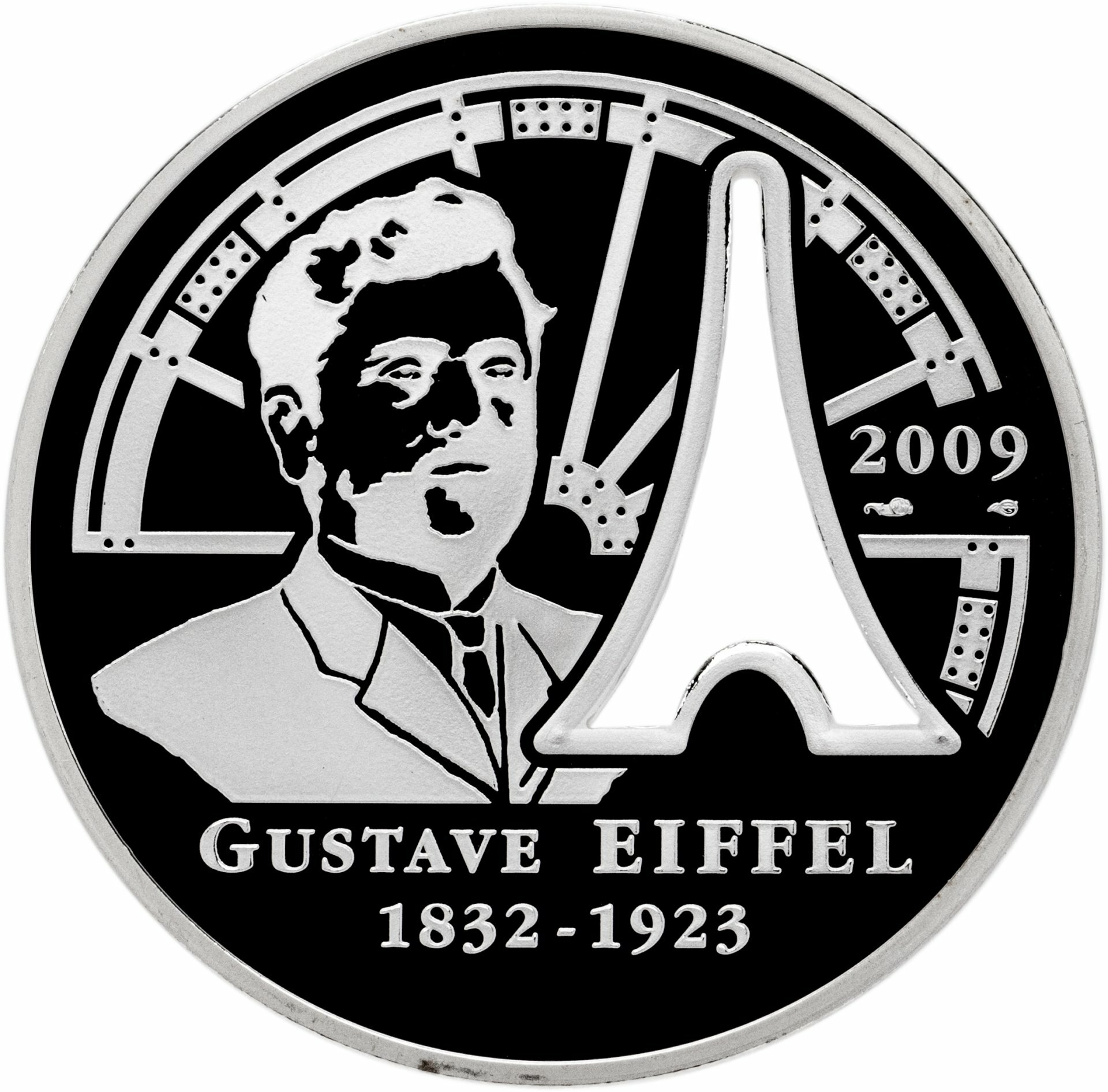 Франция 10 евро 2009 Proof "Густав Эйфель - Эйфелева башня" в футляре, с сертификатом, Серебро 900