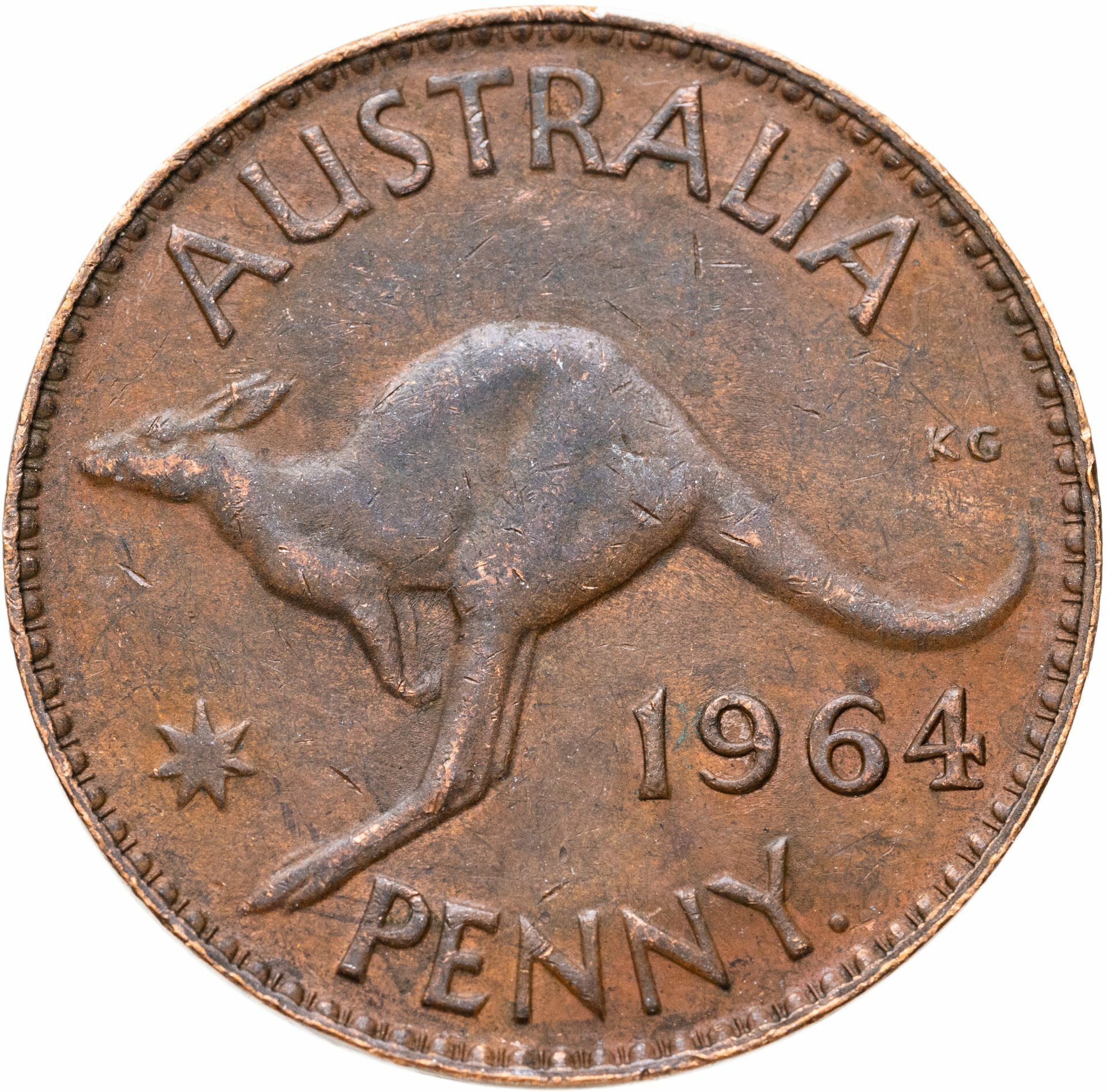 Австралия 1 пенни penny 1964 с точкой Елизавета II, Бронза, в сохранности VF