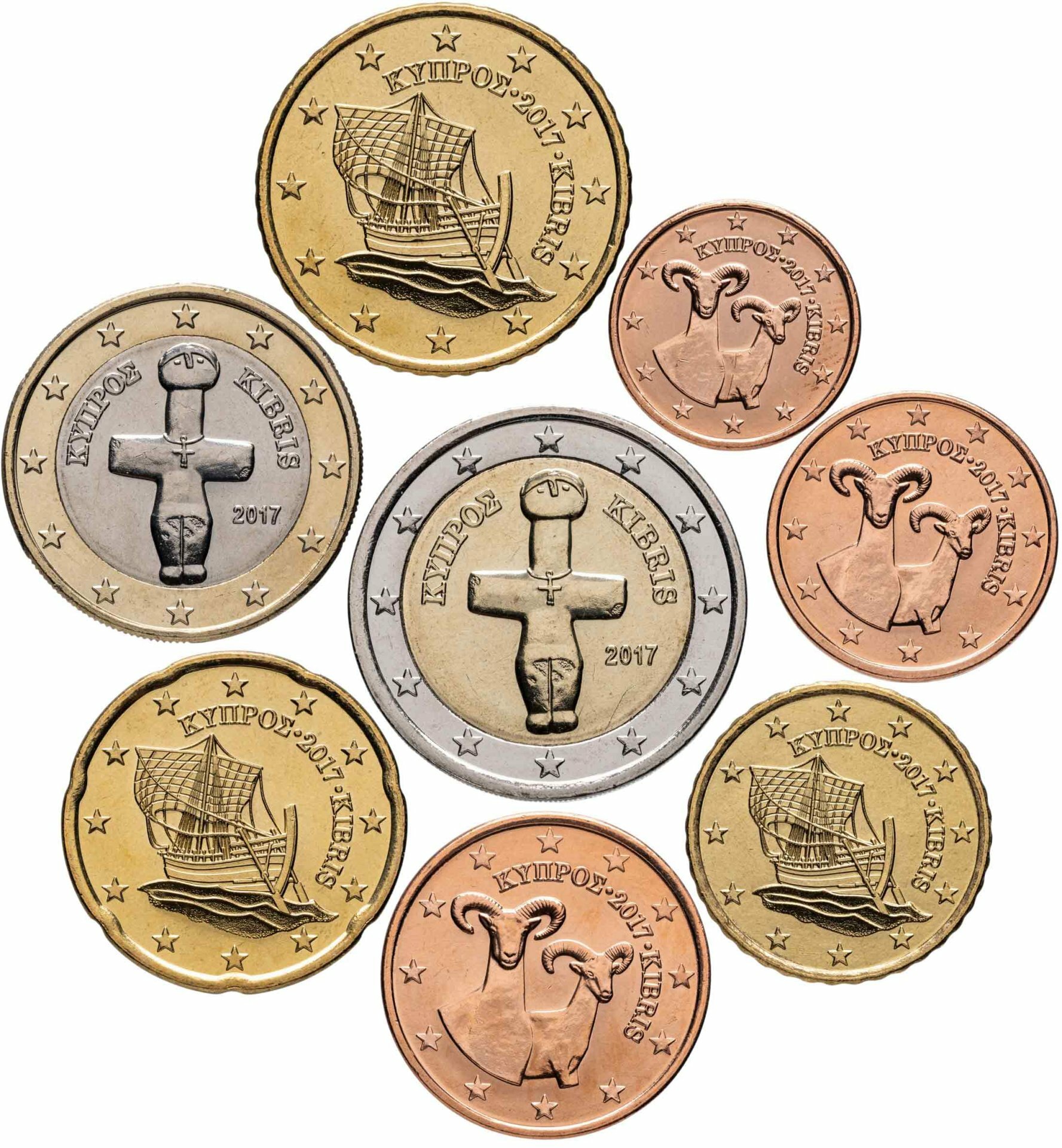 Кипр годовой набор из 8 монет евро 2017, Биметалл, нордик, сталь с медным покрытием, в сохранности UNC