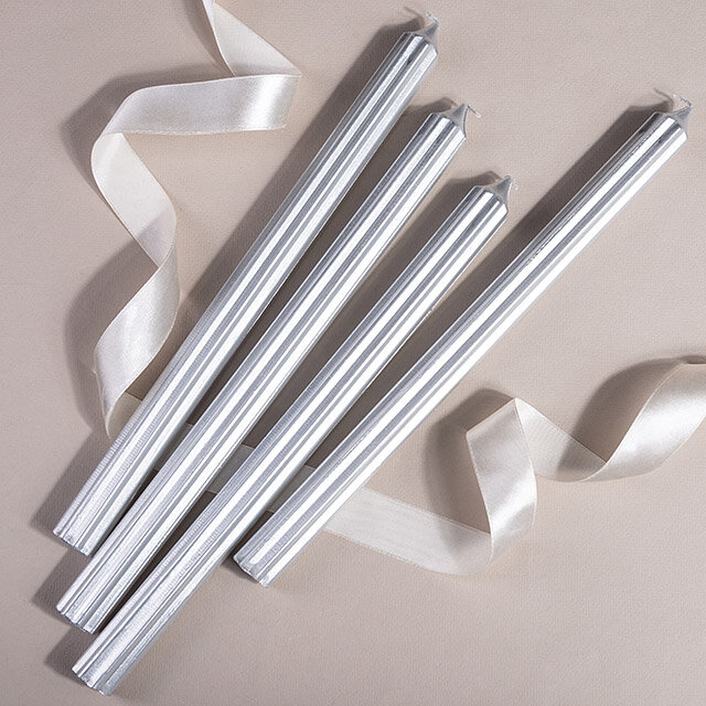 Высокие свечи 30 см Астерия серебряные, 4 шт, Candleslight, врс-30-6-набор