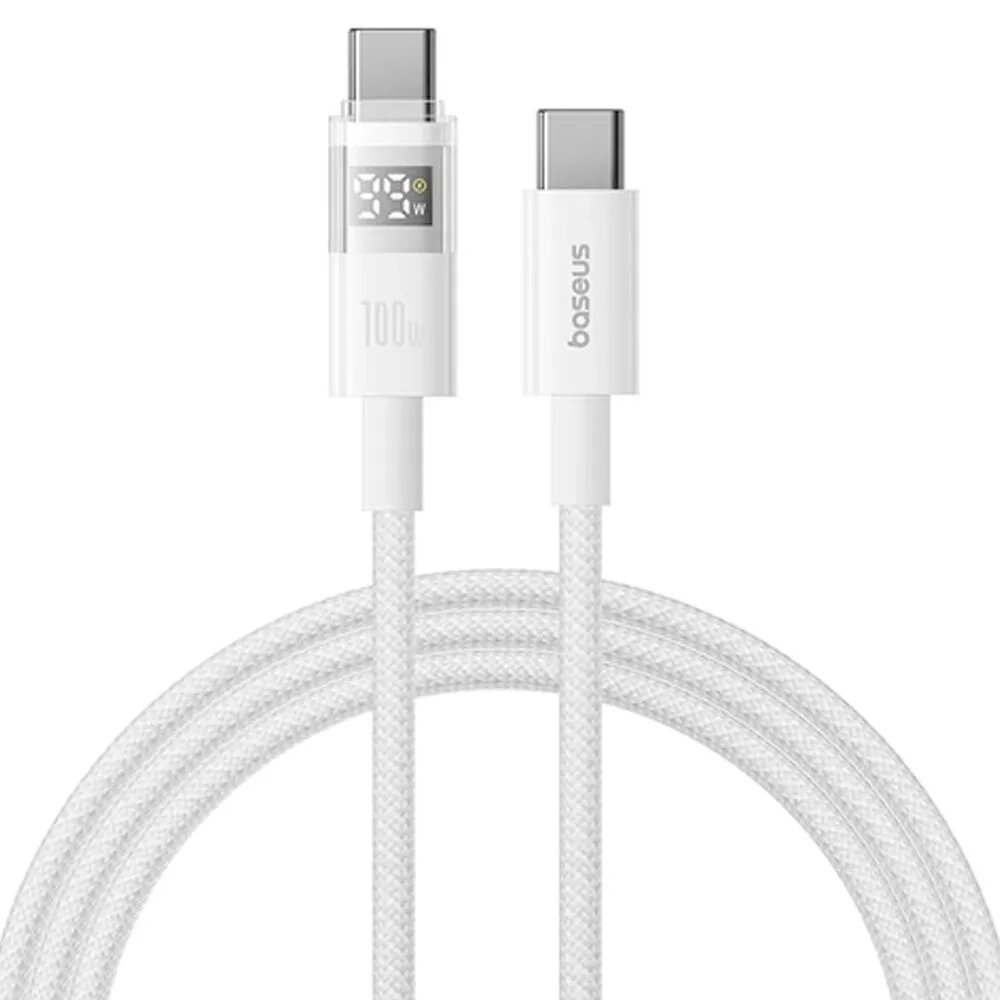 Кабель USB Type-C/USB Type-C, 2 м, белый, с дисплеем