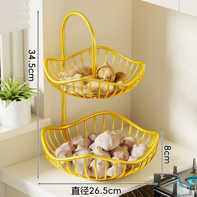 Кухонная корзина для хранения зеленого лука, имбиря и чеснока, настольная подставка для овощей, многофункциональная для домашнего использования, двухъярусная полка для хранения фруктов в гостиной.