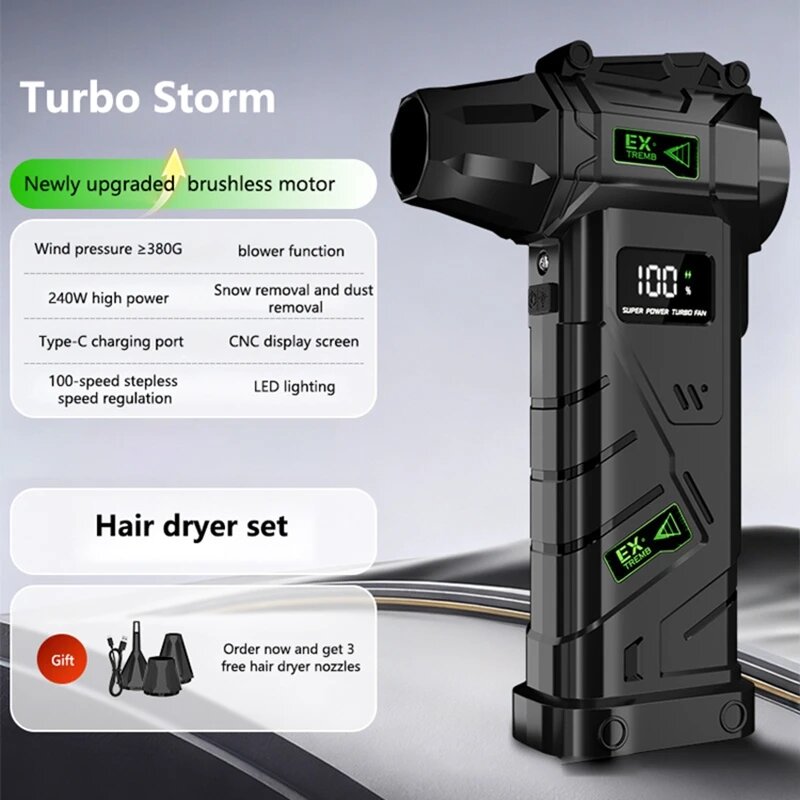 Turbo Storm Hair Dryer, 240W, Blowing, LED, Stepless Speed