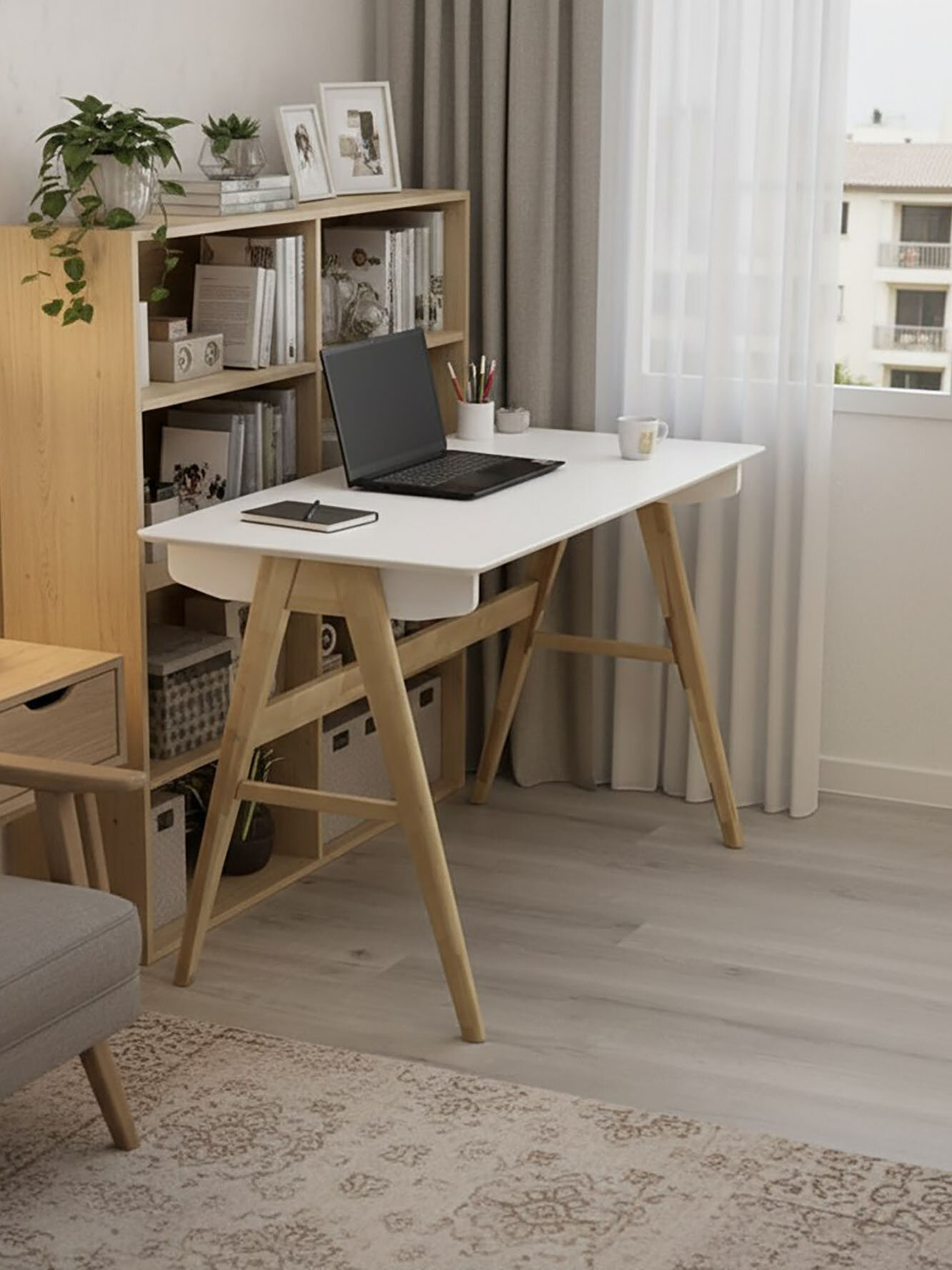 Письменный стол Minimal из дерева, белый, без ящиков, 110х60х75 см