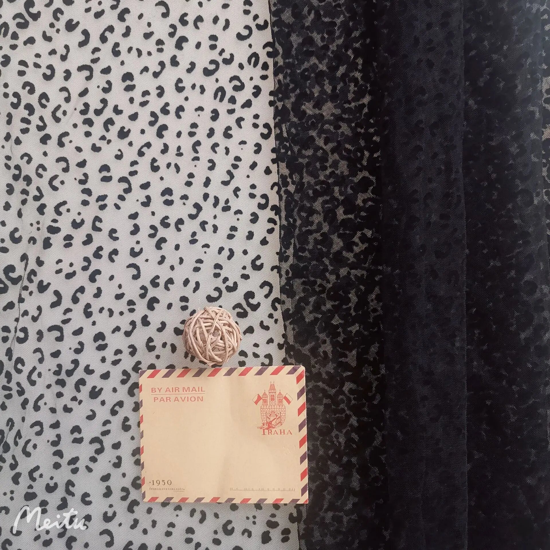 Леопардовая сетчатая ткань с флоком, черный, полиэстер Black