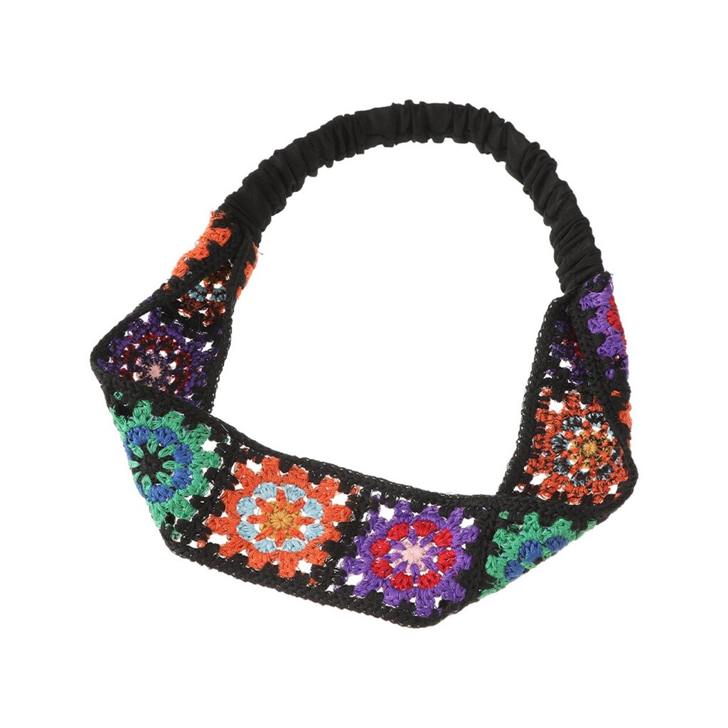 Вязаная цветочная лента для волос-черный