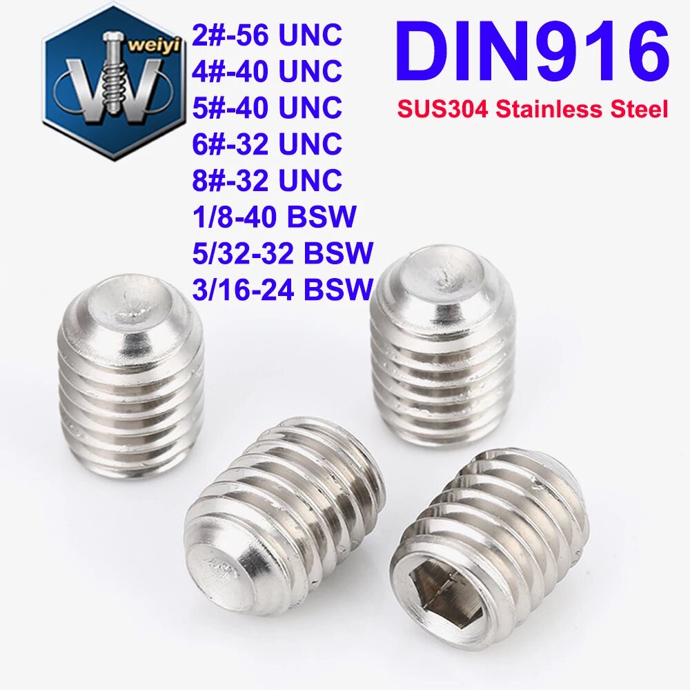 Винты установочные YANKUNDIN916 UNC 1/8-40 5/32-32 3/16-24 4-40 UNC (20Pcs), 3I4