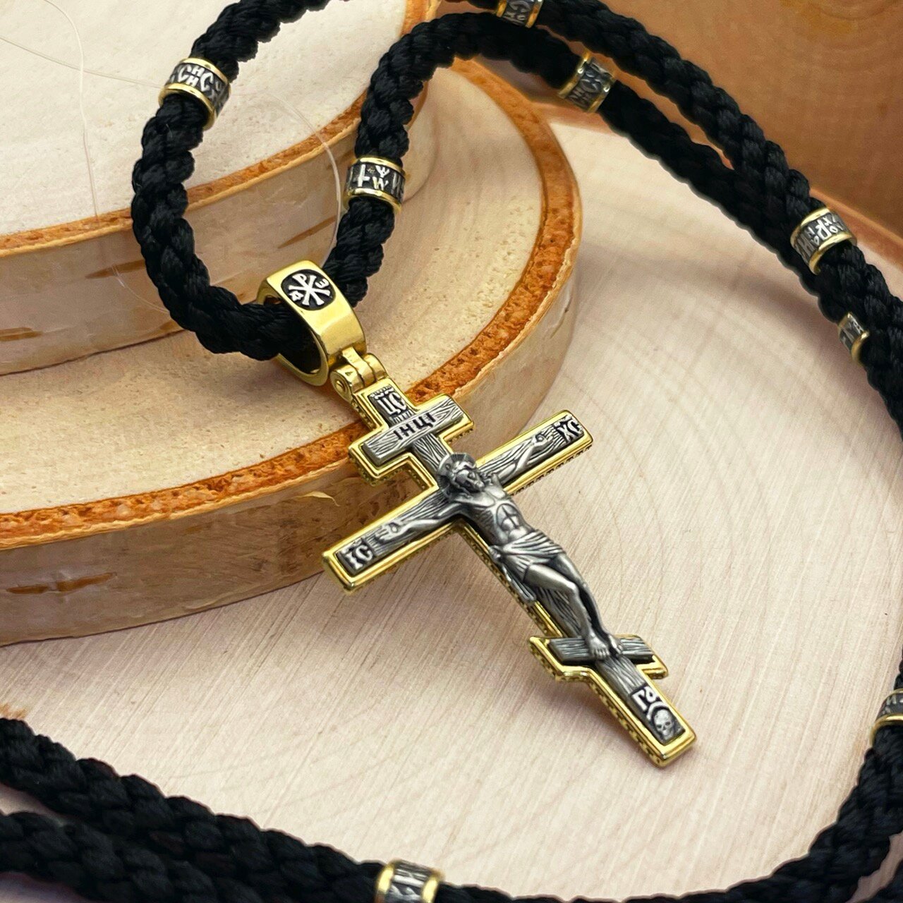 Крестик, серебро, 925 проба, оксидирование, чернение, золочение