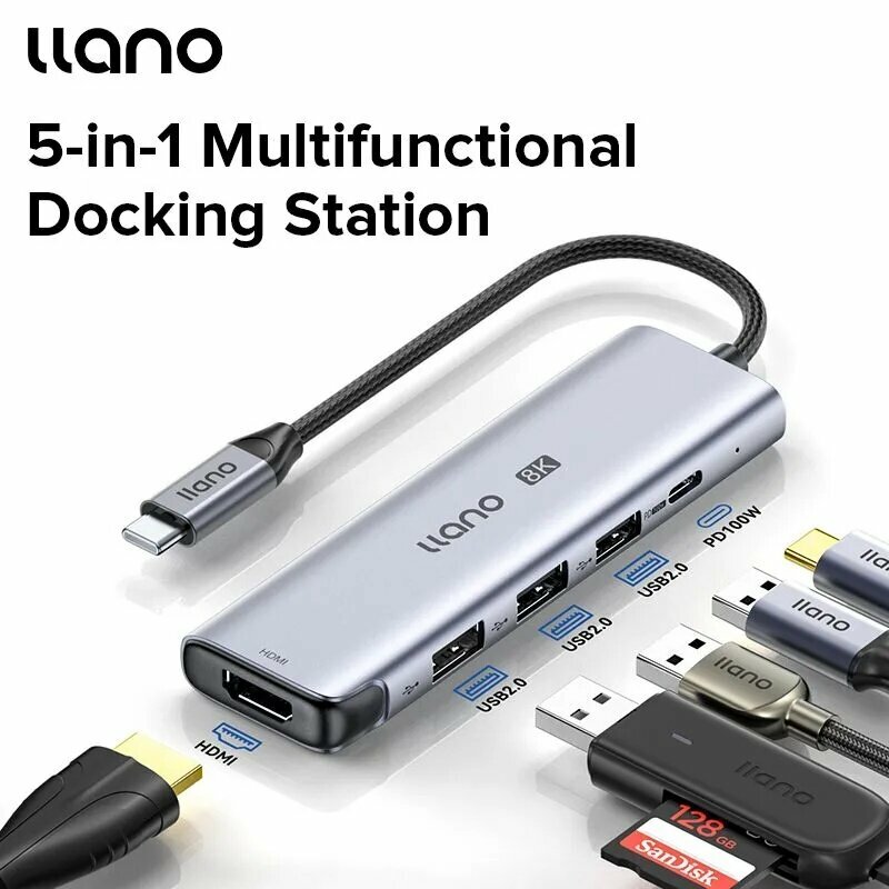 Llano 8K док-станция Type-C на HDMI2.1, поддержка 4K@120Hz, 2K проектор, для планшетов и ноутбуков