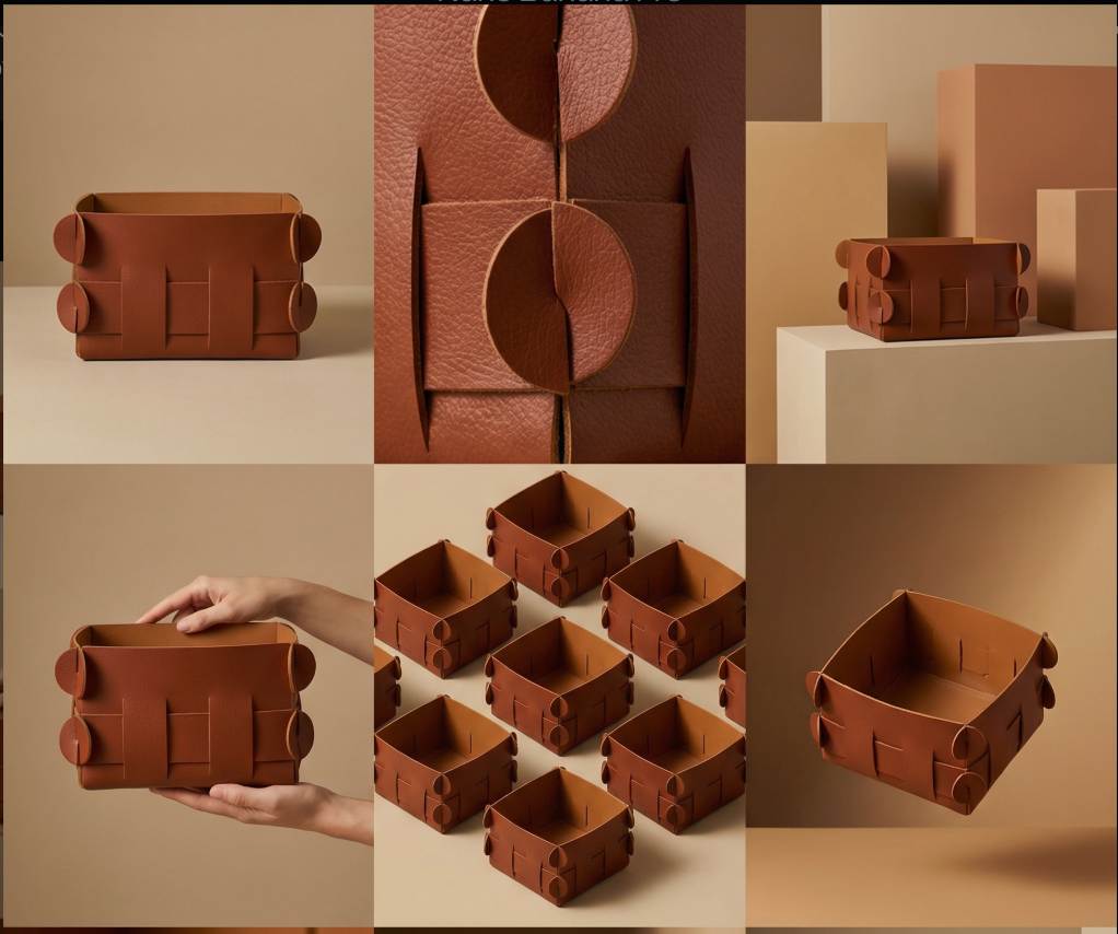 Настольная корзинка для сервировки и декора Shlesser, ADJ, 13х13х8см, кожа, цвет: бордовый