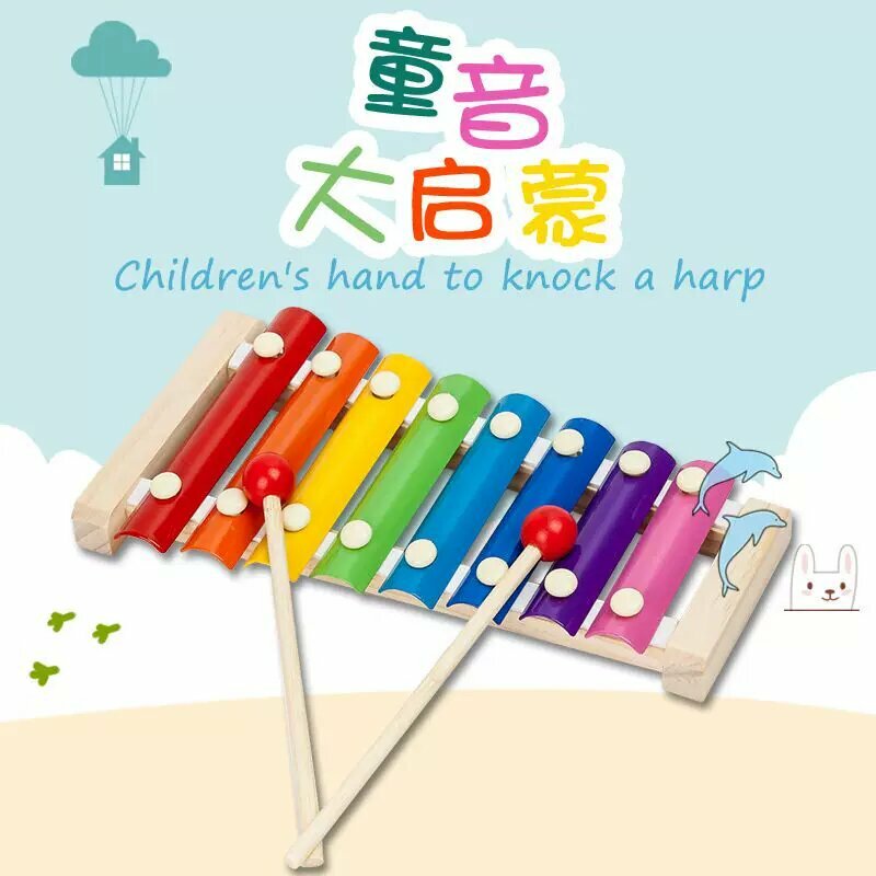 Деревянный ксилофон на восемь нот для малышей, стальной пластинчатый ручной перкуссионный инструмент, музыкальная развивающая игрушка для детей, маленький деревянный ксилофон