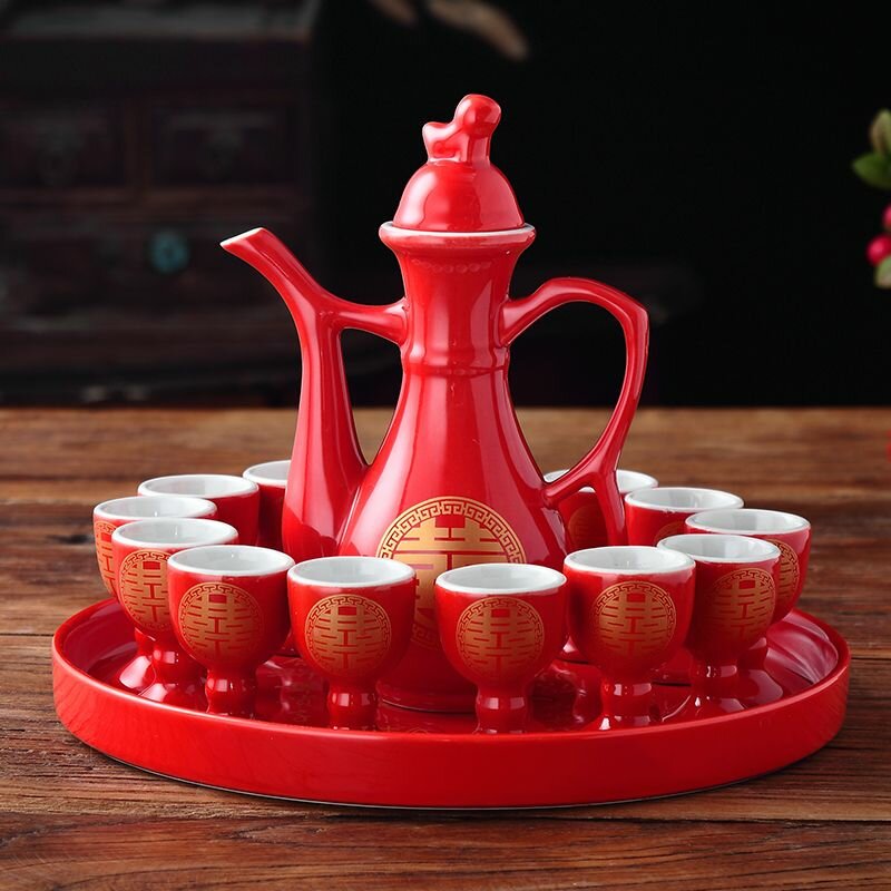 ⭐Кубок для тостов на свадьбу в китайском стиле, винный горшок для банкета, праздничный разделитель для вина, керамический набор для вина с драконом и фениксом⭐