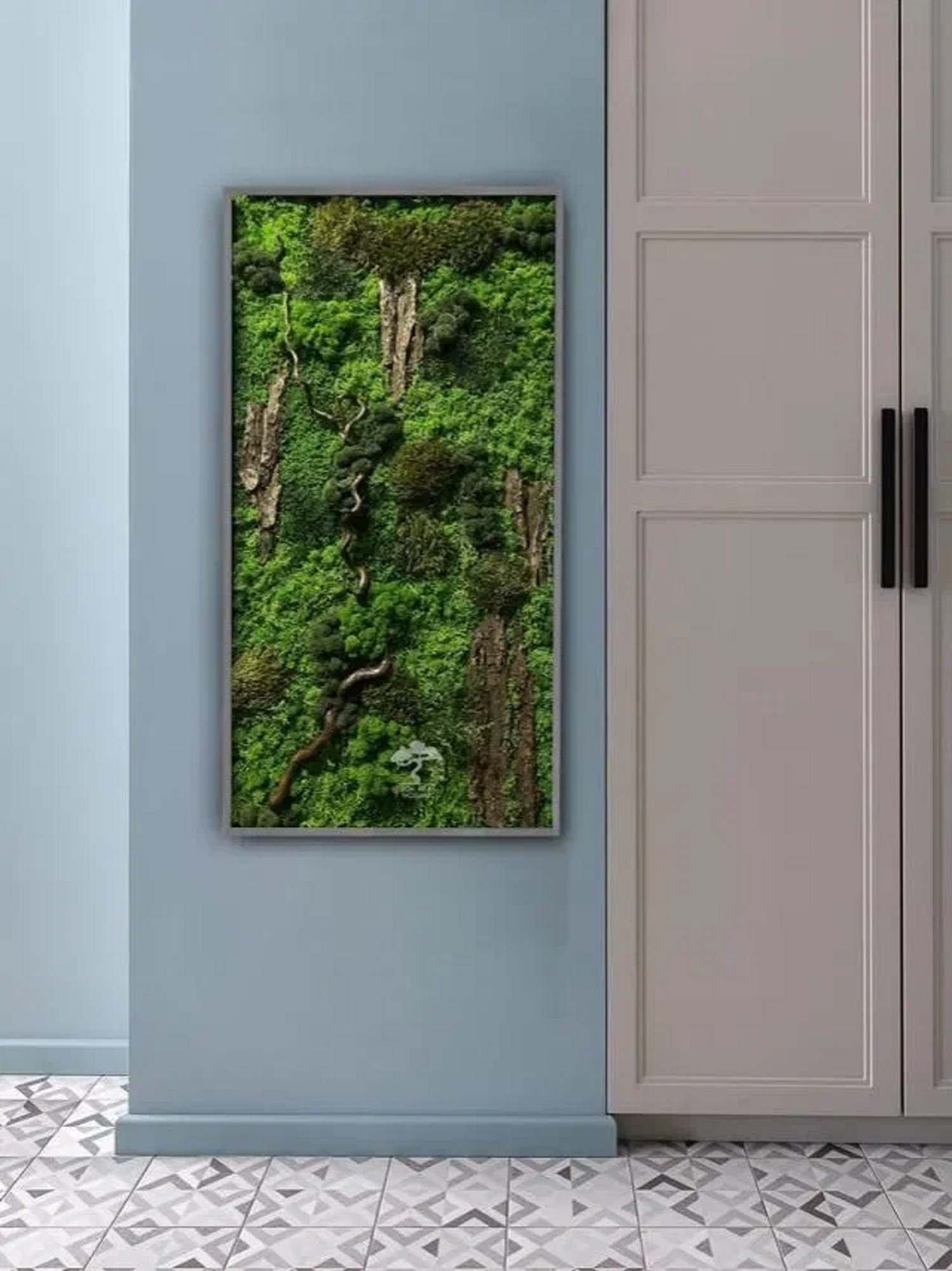 Панно/картина в раме "На опушке". Серый, 100*50 см. Дом Мха - MossArt.