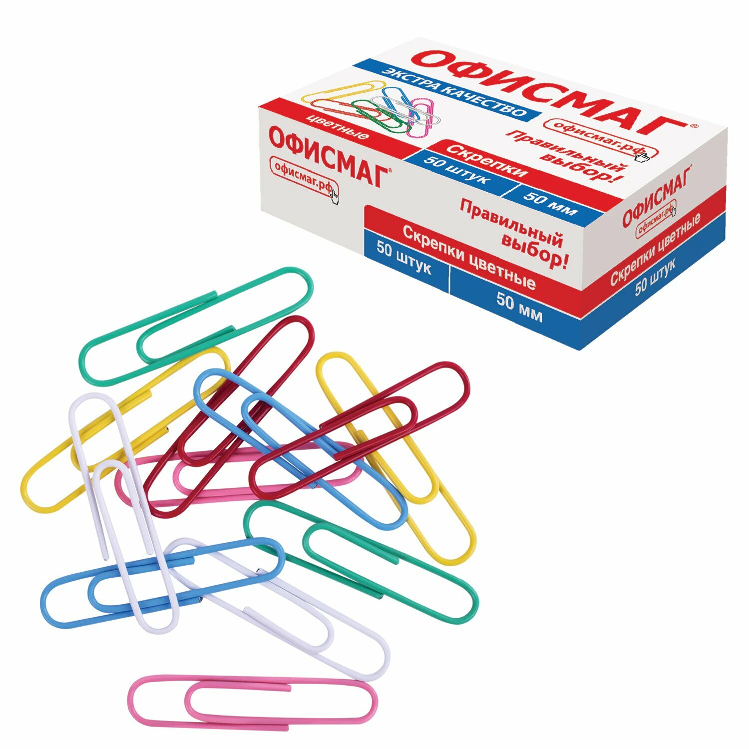 Скрепки большие экстра офисмаг 50 мм цветные 50 штук, 271318 (цена только за 1 шт.)