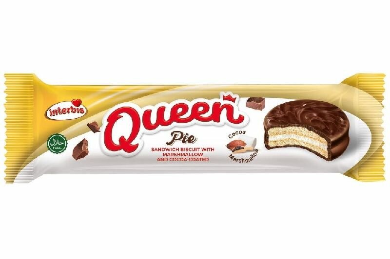 Печенье QUEEN Pie Sandwich Biscuit с маршмеллоу в какао глазури 180г