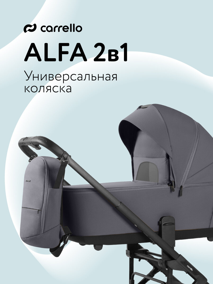 Коляска Carrello Alfa 2025, 2в1, серая, всесезонная, полиуретановые колеса