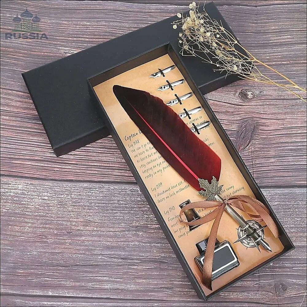 Винтажное перьевое перо Гарри Поттер с подставкой и чернильницей - набор для каллиграфии в подарочной коробке