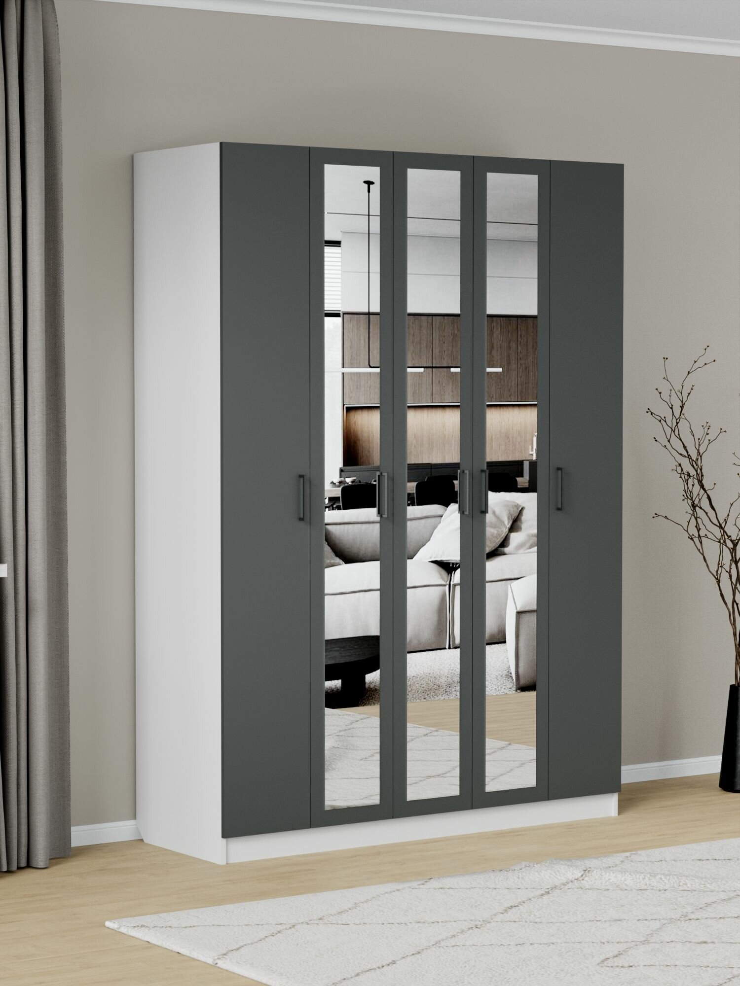 InHouse Шкаф распашной ШК-5/5 Белый/Антрацит 150х52х210, фасады ЛДСП